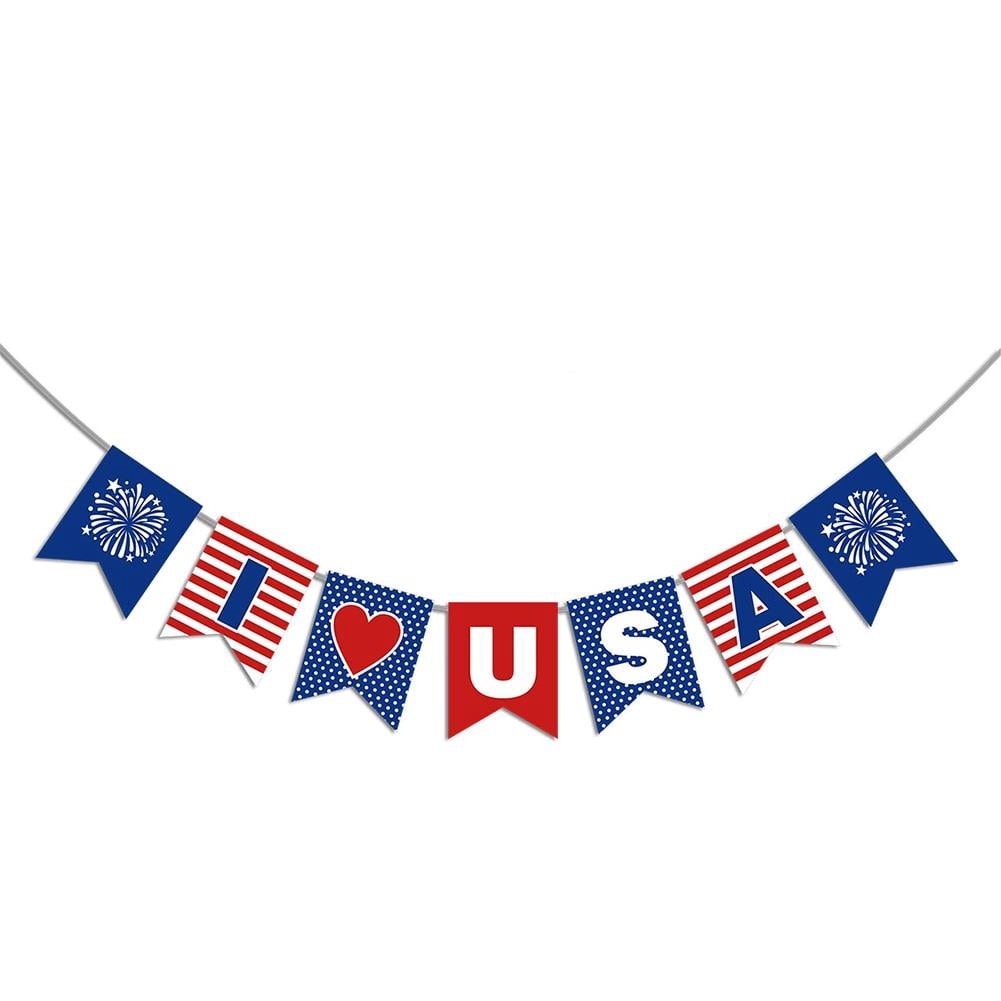 4th of July Decorations Banner,USA Flag Pennant Bunting Garland Red ...