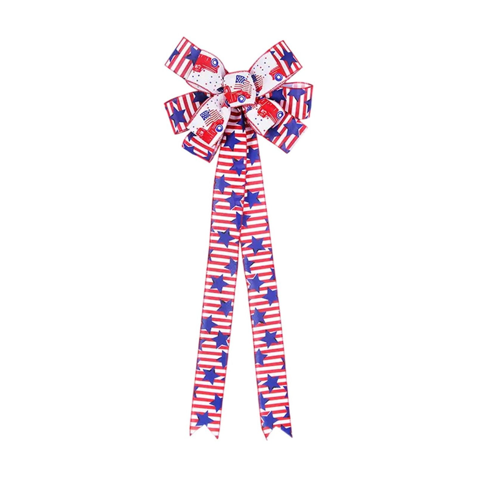 4th of July Decorations Bow Satin Ribbon with Gold Stars, Outdoor ...