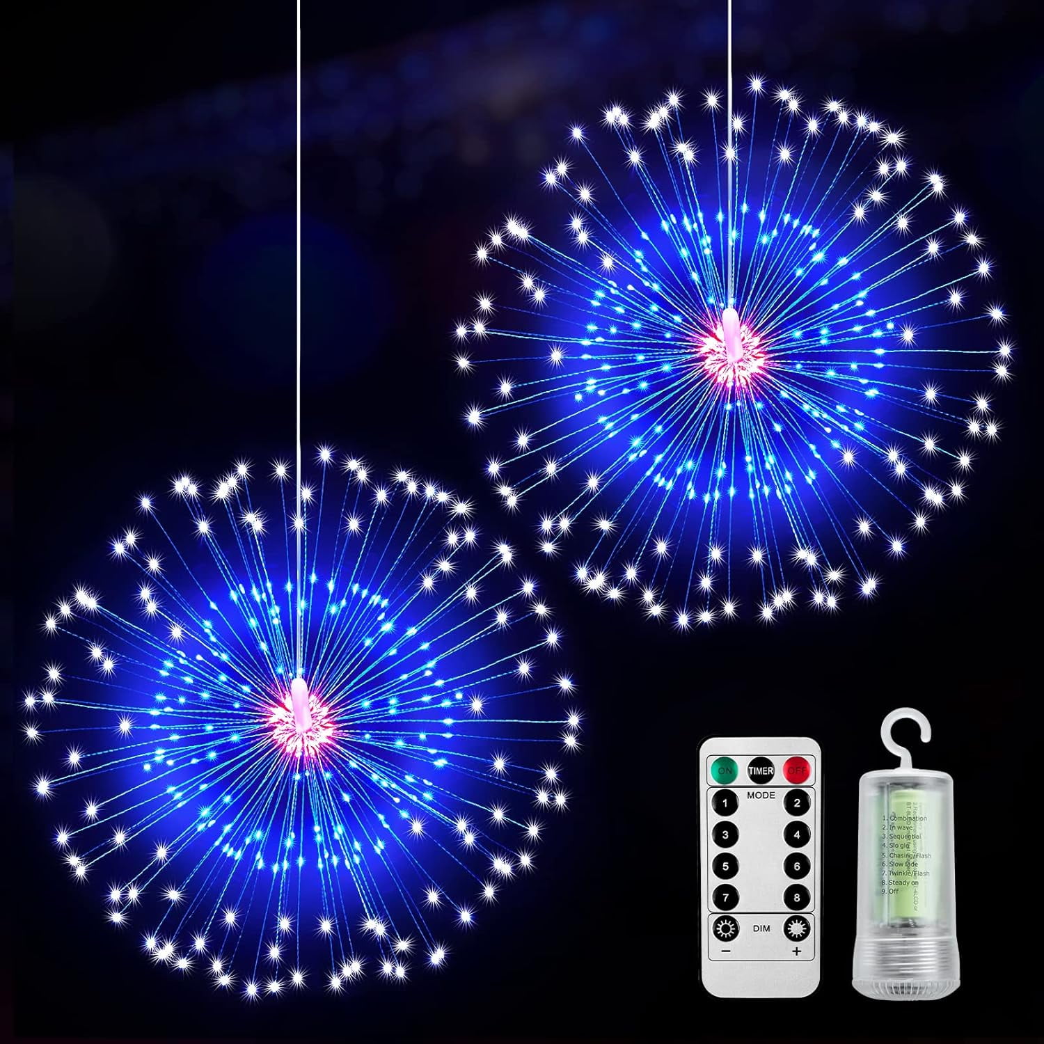 4th of July Decorations Firework Lights - 2 Pack 360 LED Patriotic ...