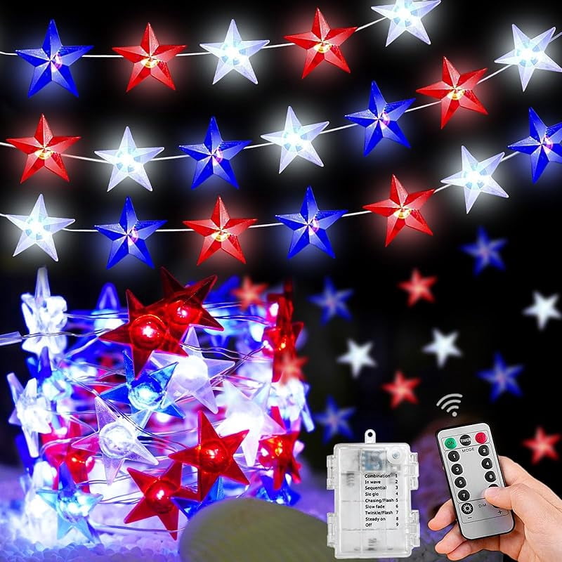 4th of July Decorations Lights, 13FT 40LED Lights Battery Operated ...