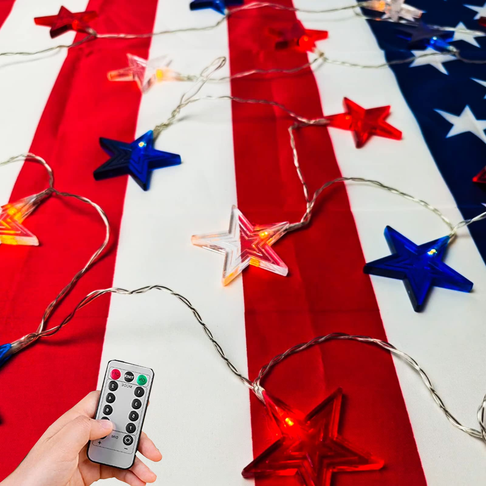 4th of July Decorations Memorial Day Red White Blue Lights Battery ...