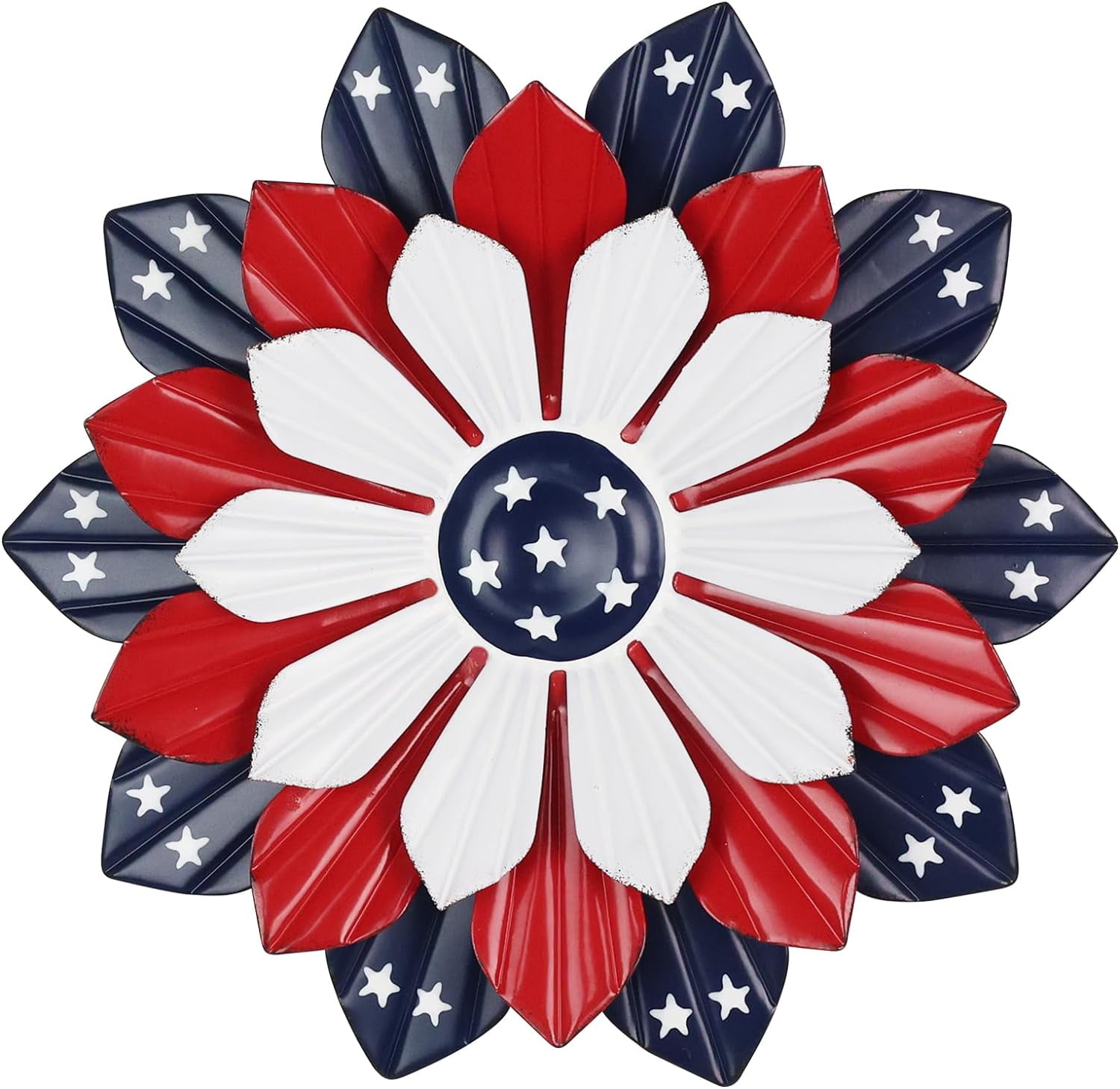 4th of July Decorations Outdoor, 11" Red White and Blue Metal Flower ...