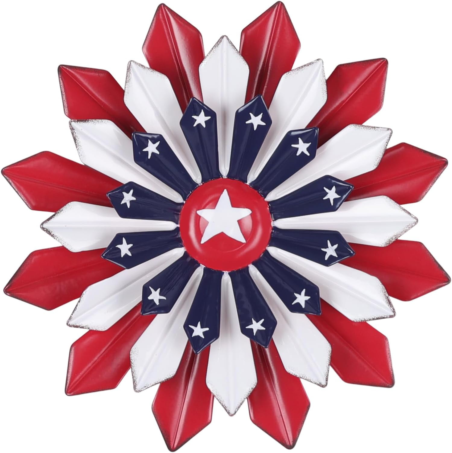 4th of July Decorations Outdoor, 11" Red White and Blue Metal Flower ...