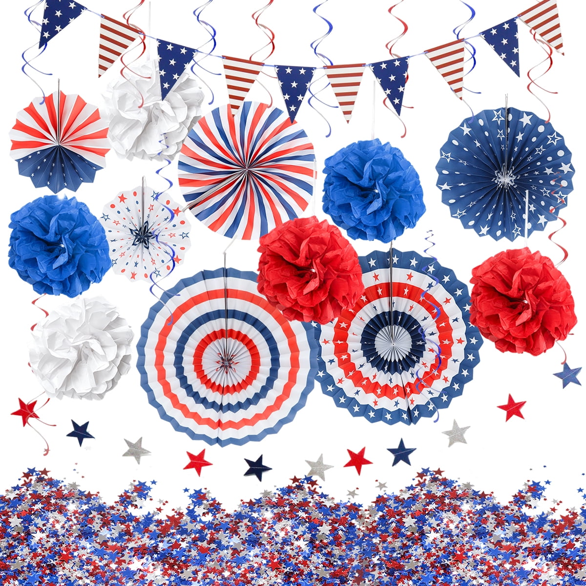 Kabuer Fourth of July Decorations, Reusable Patriotic Paper Fans ...