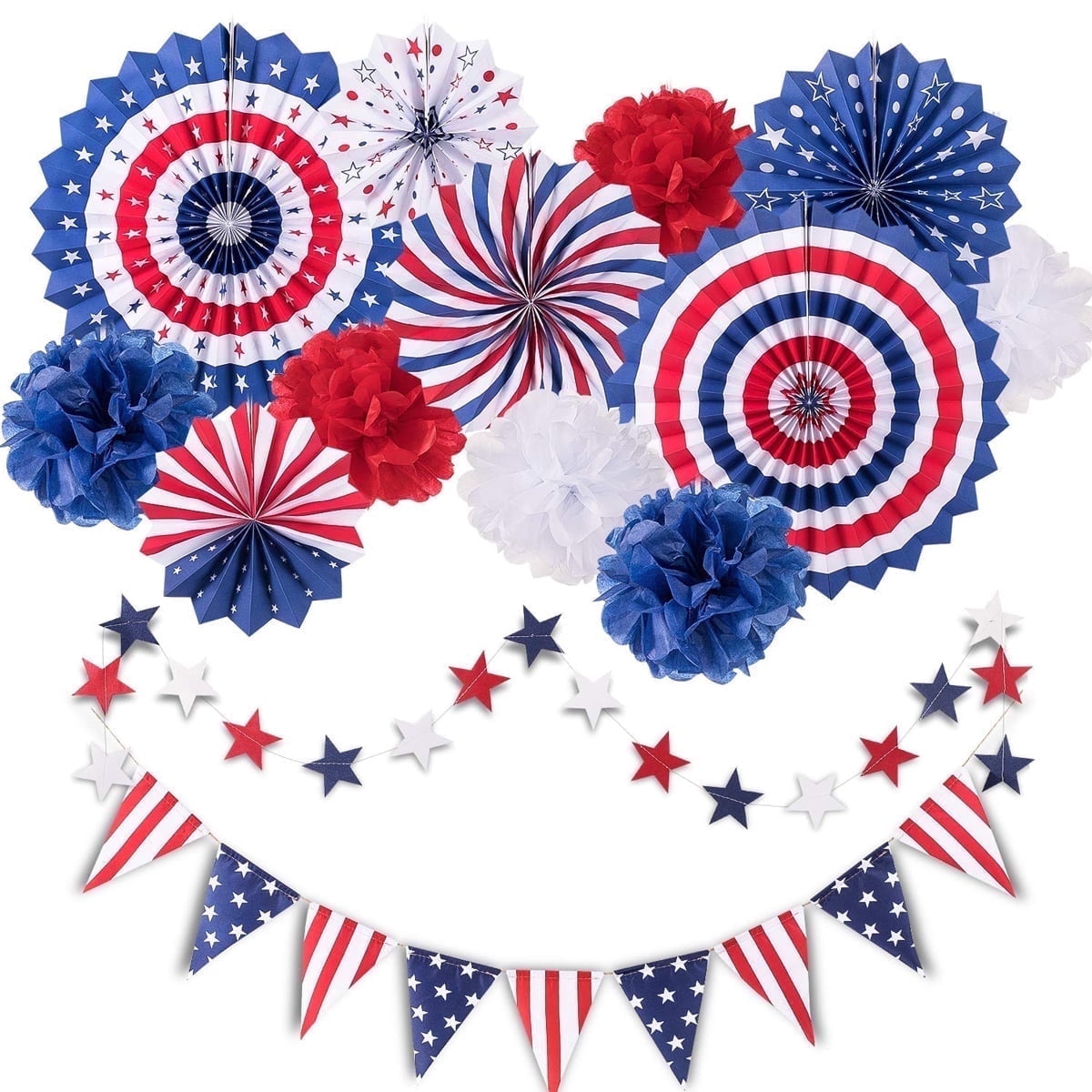 4th of July Patriotic Party Set - 14 Pcs American Flag Decor, Hanging ...