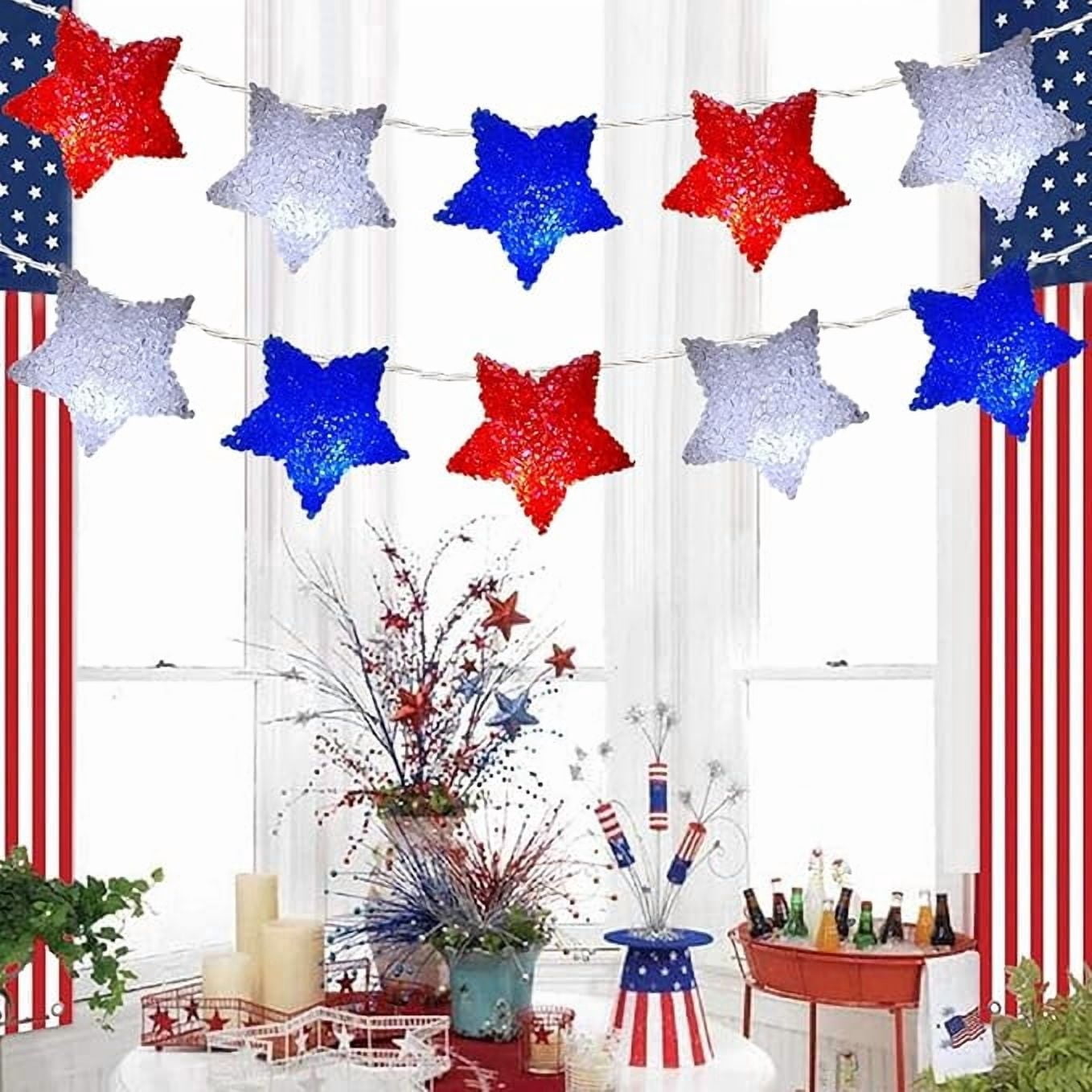 4th of July Decorations Patriotic Star Lights Red White and Blue Light ...