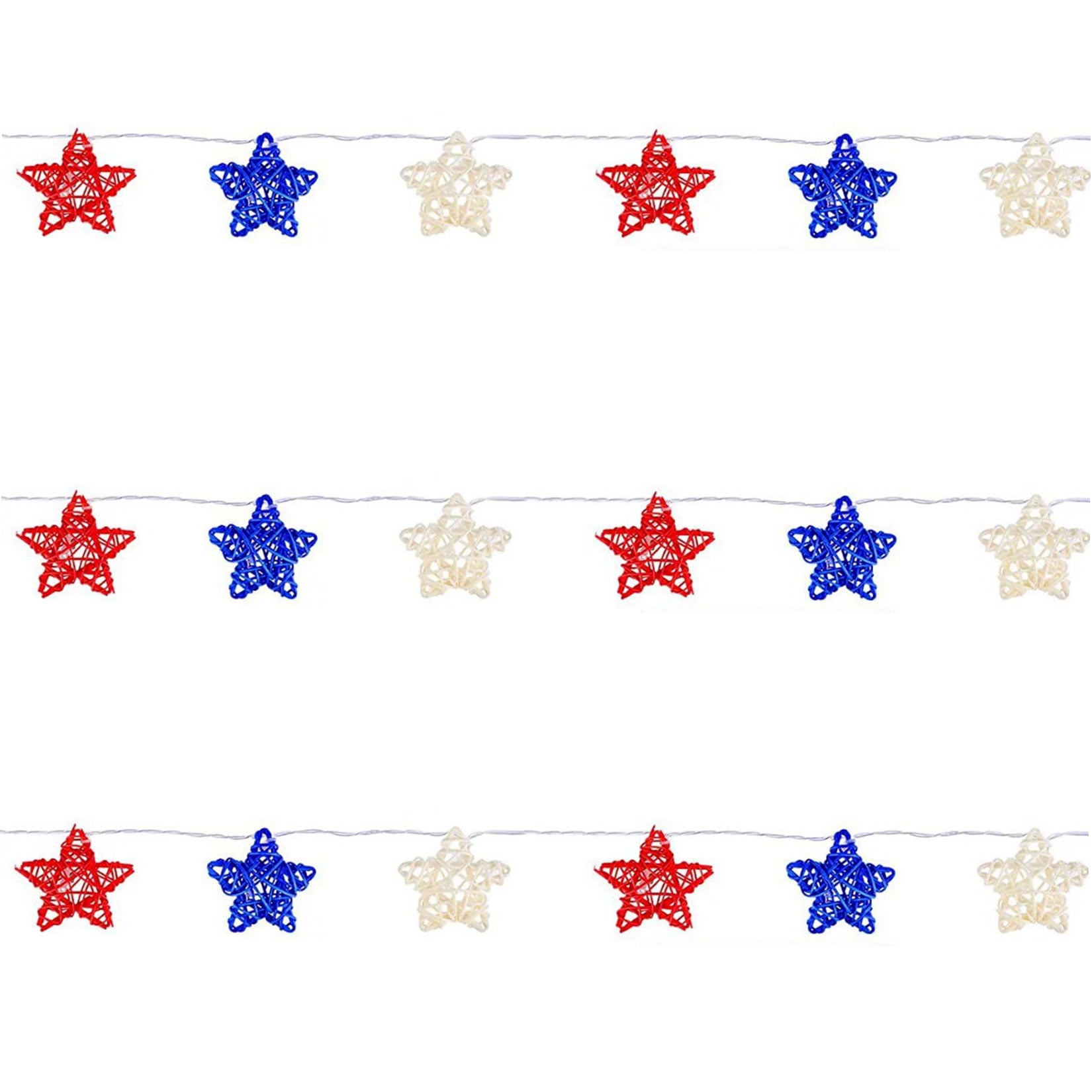 4th of July Decorations Rattan Star String Lights - 10LEDs with Red ...