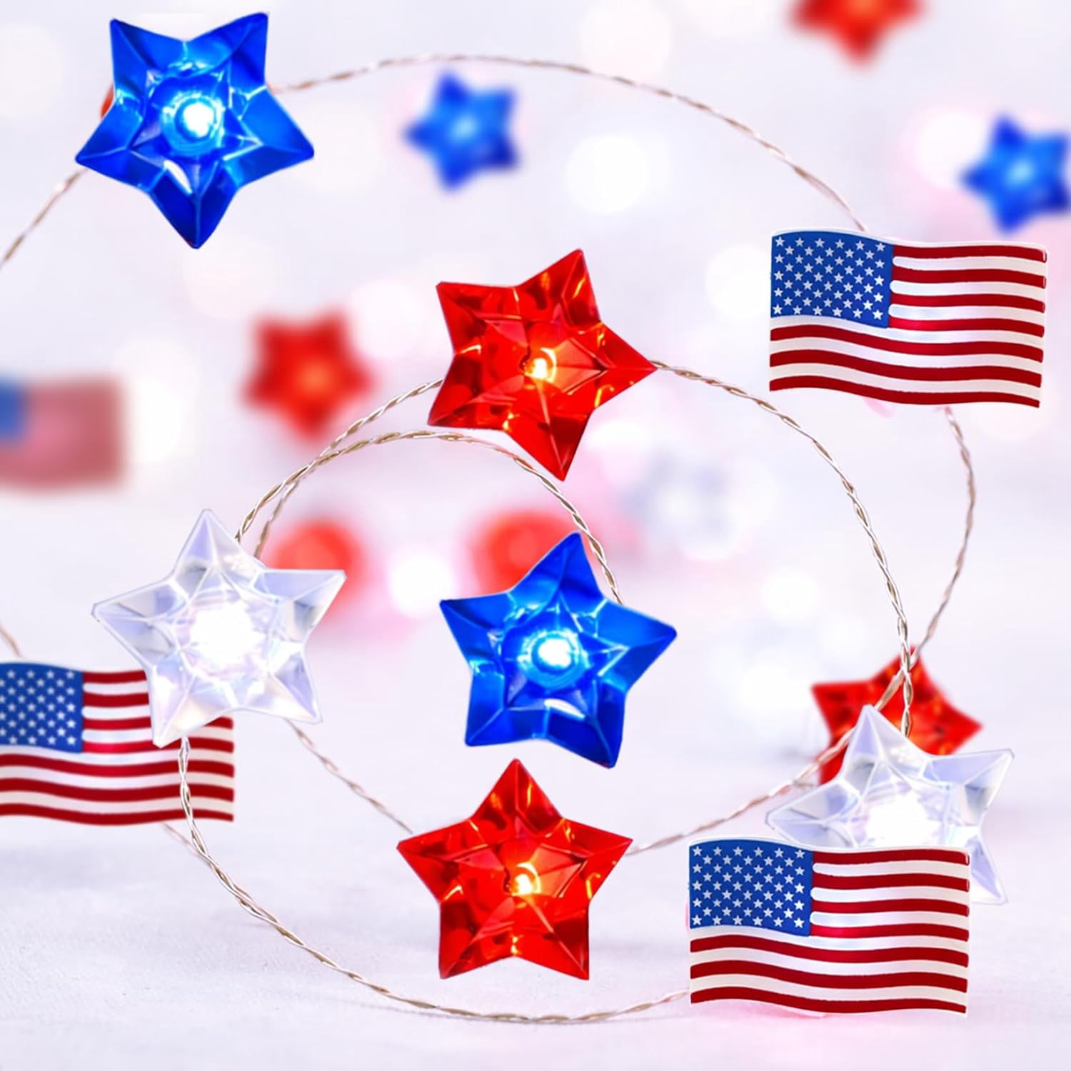 4th of July Decorations Red White and Blue Star American Flag Lights 9 ...