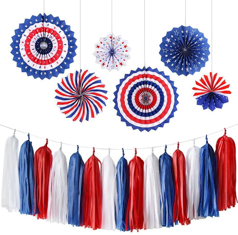 4th of July Decorations Set Paper Fans Patriotic Decor,USA Pennant ...