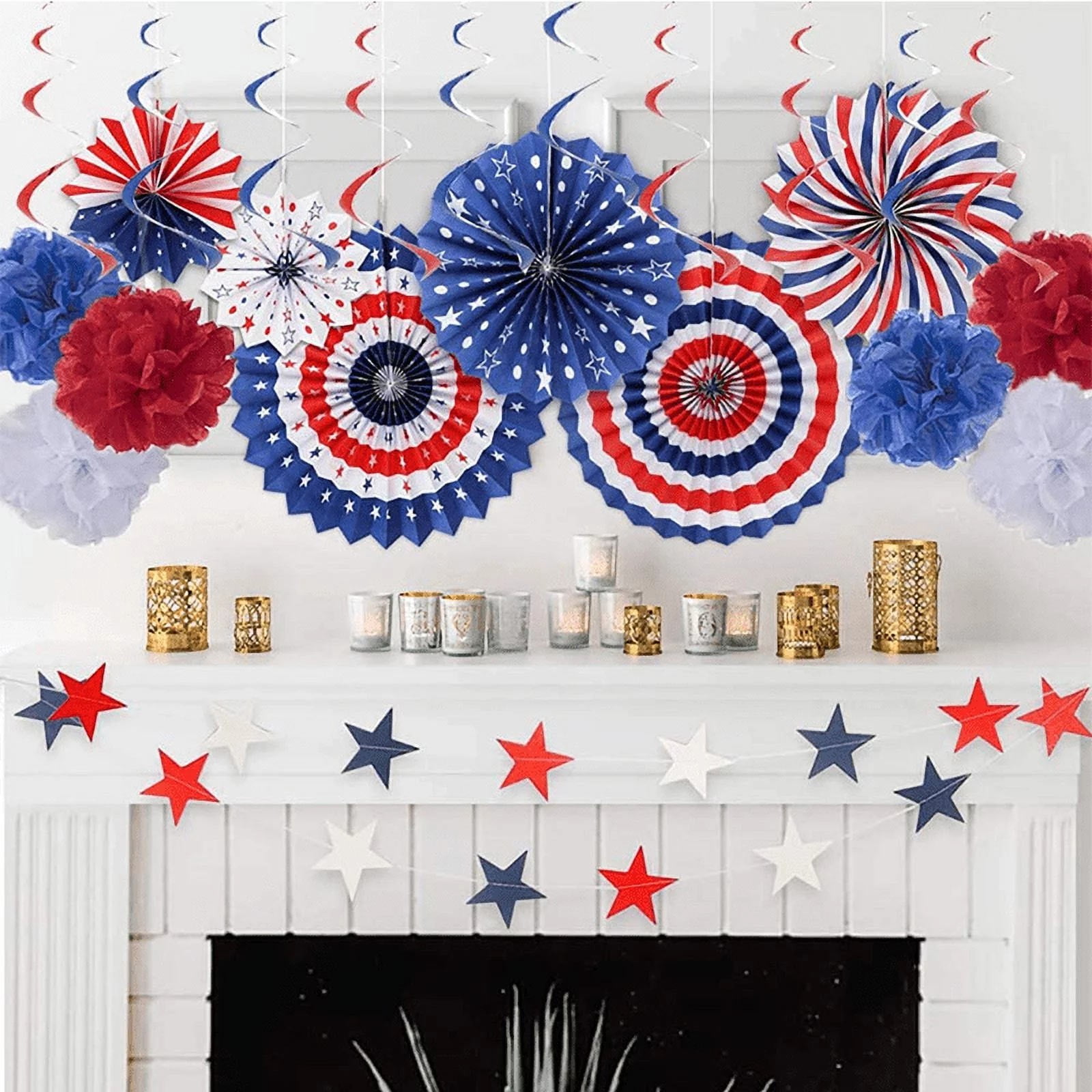 4th of July Decorations Set Paper Fans Patriotic Decor, USA Pennant ...