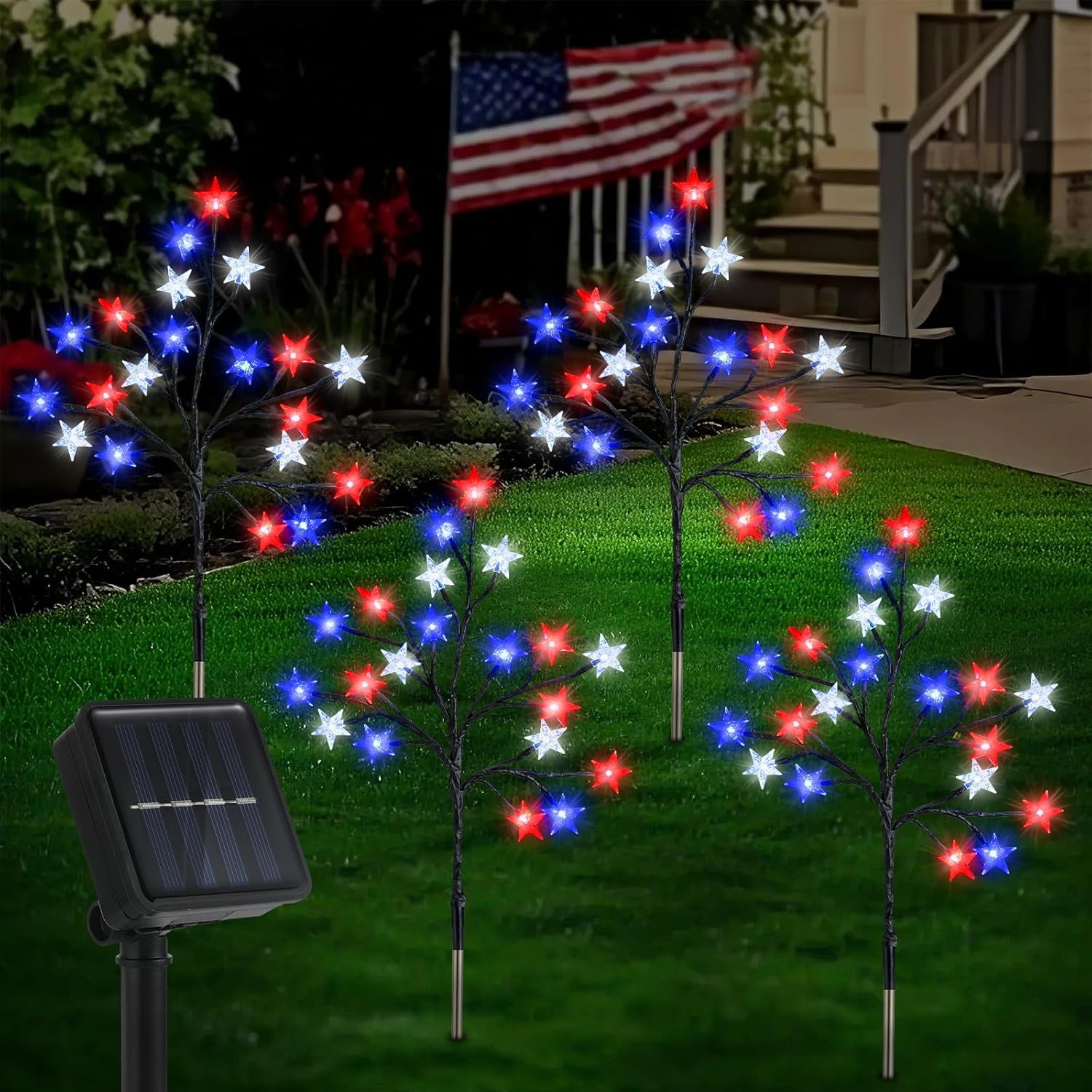 4th of July Decorations Solar Garden Lights, Outdoor Red Blue White ...