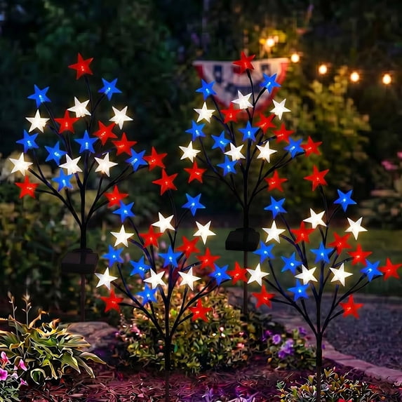 4th of July Decorations Solar Garden Lights, Outdoor Red White and Blue ...