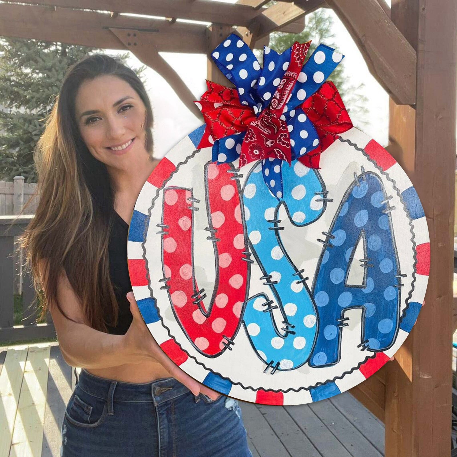 4th of July Decorations- USA Patriotic Wreaths Welcome Sign- Red White ...