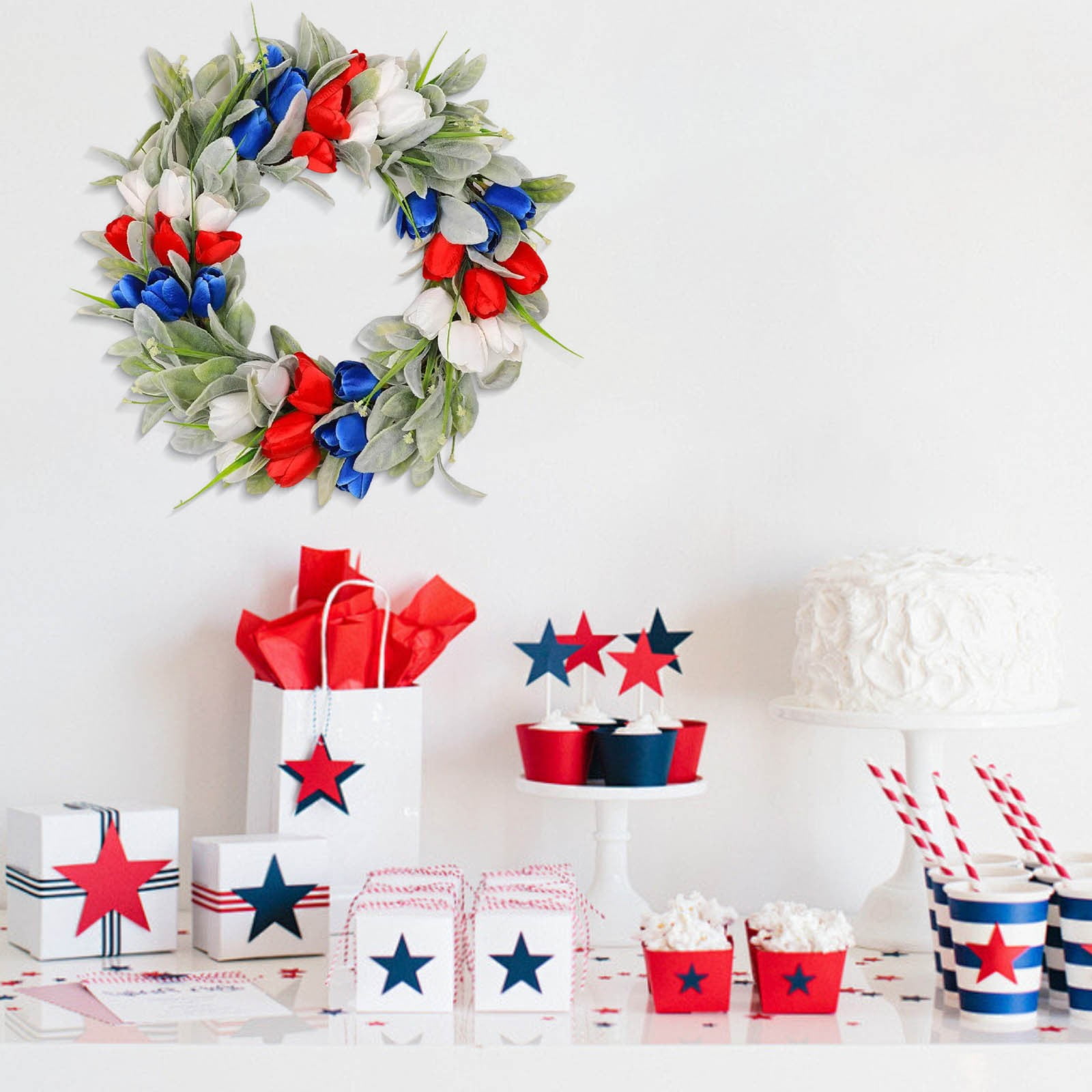 4th of July Decorations Wreath, Hwkond Independence Day Flower Wreath ...