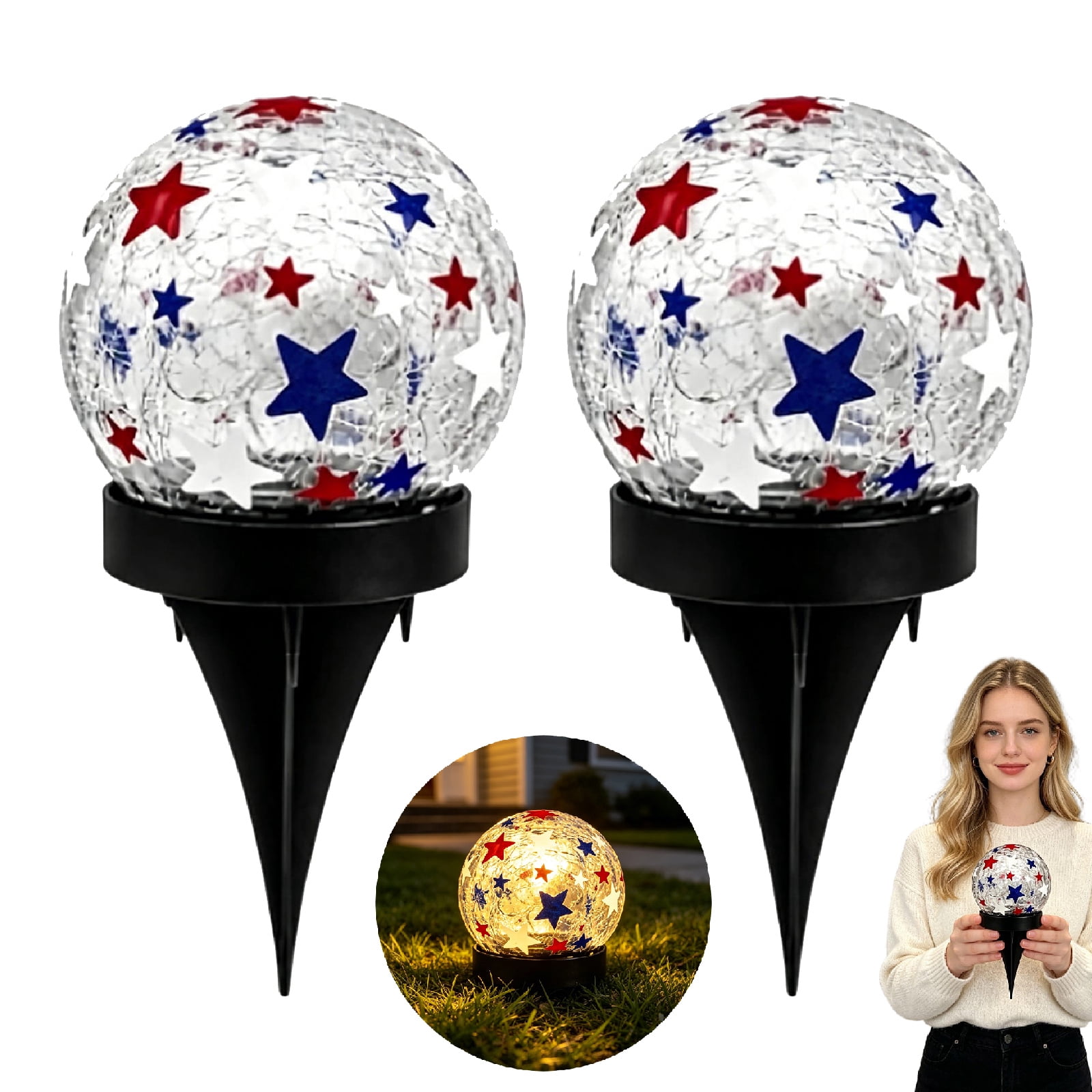 4th of July Decorative Lights Crackle Glass Star LED Globe Lights ...