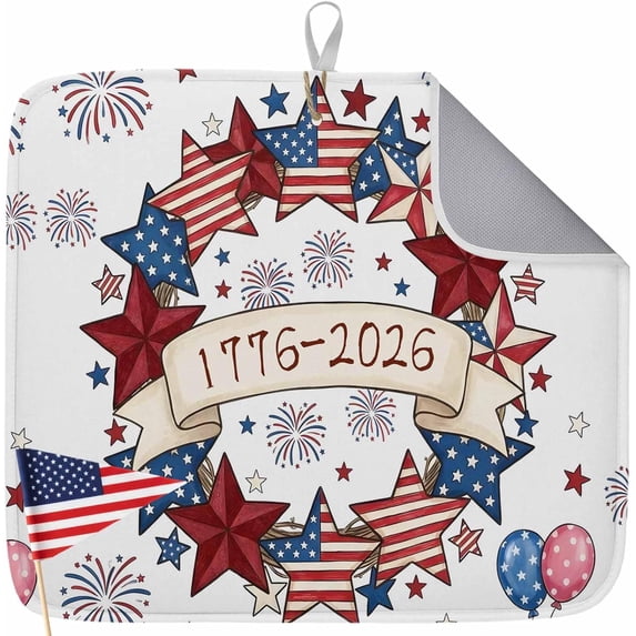 4th of July Dish Drying Mat for Kitchen Counter 250th Star Wreath ...