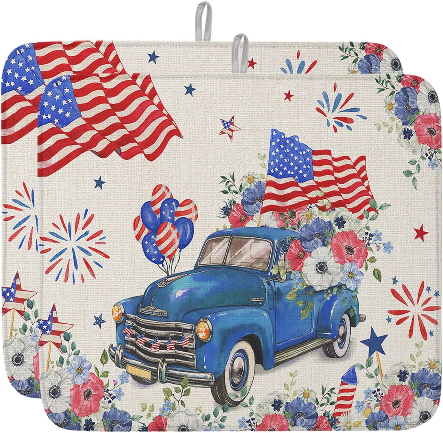 4th of July Dish Drying Mat for Kitchen Counter American Flag Truck ...