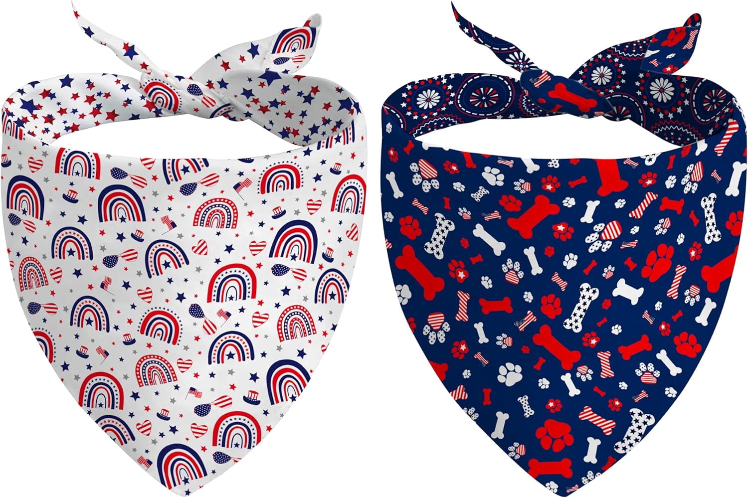 4th of July Dog Bandana Reversible 2 Pack Small, Red White and Blue ...