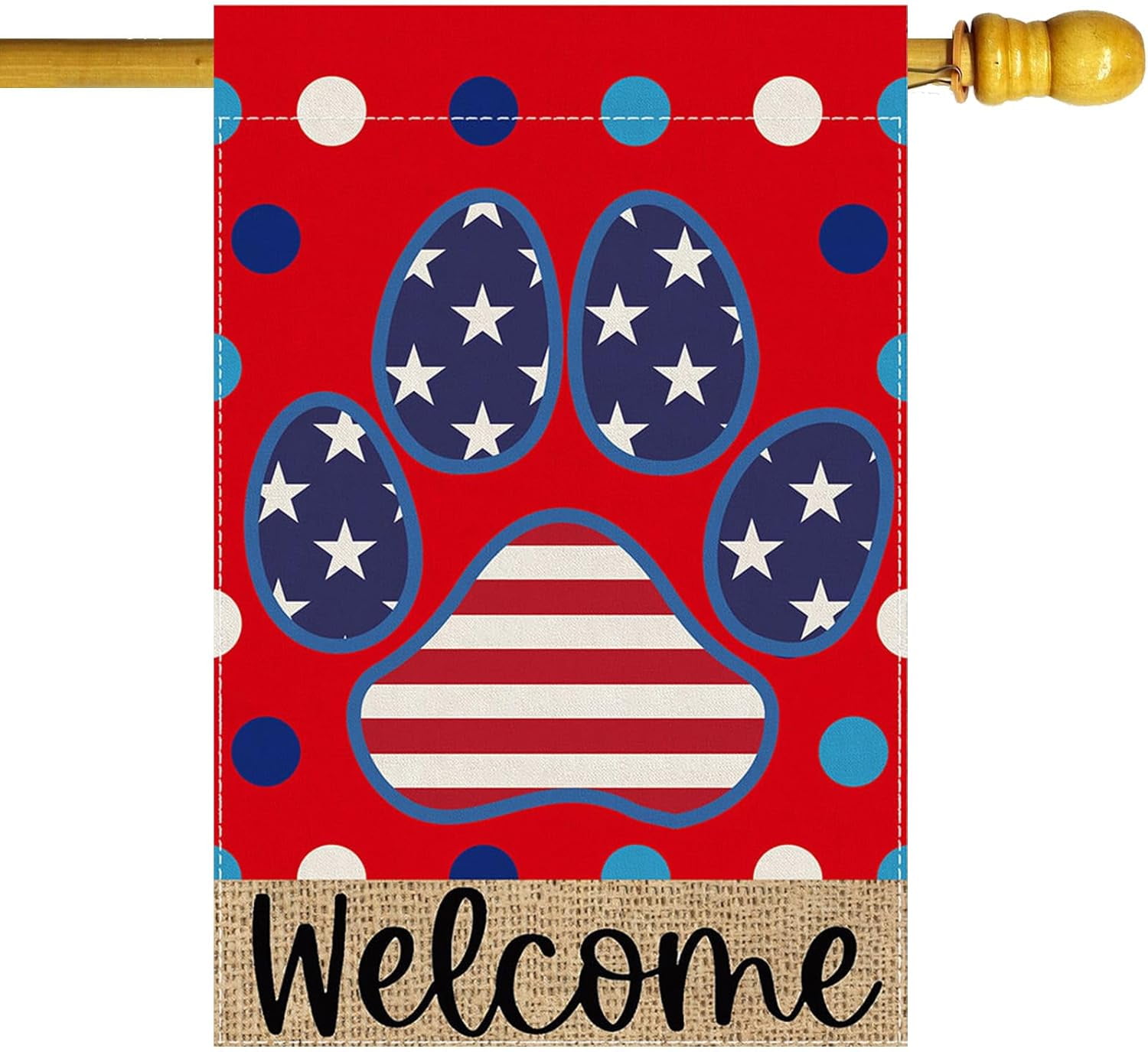 4th of July Dog Red House Flag Large Big Burlap 28X40 Inch Double Sided ...