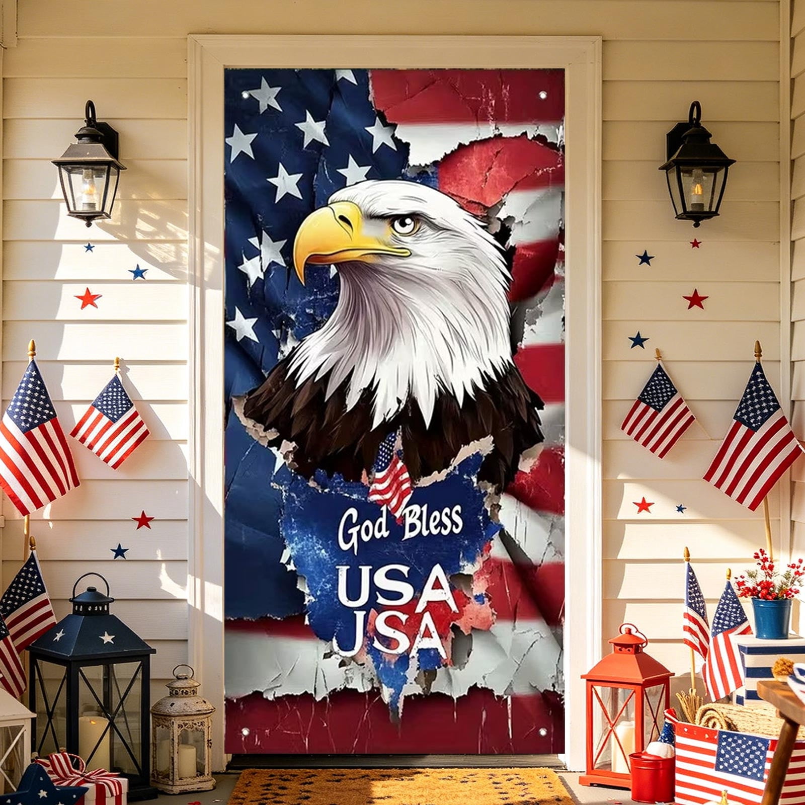4th of July Door Cover 35x70 Inch, Patriotic Hanging Backdrop with ...