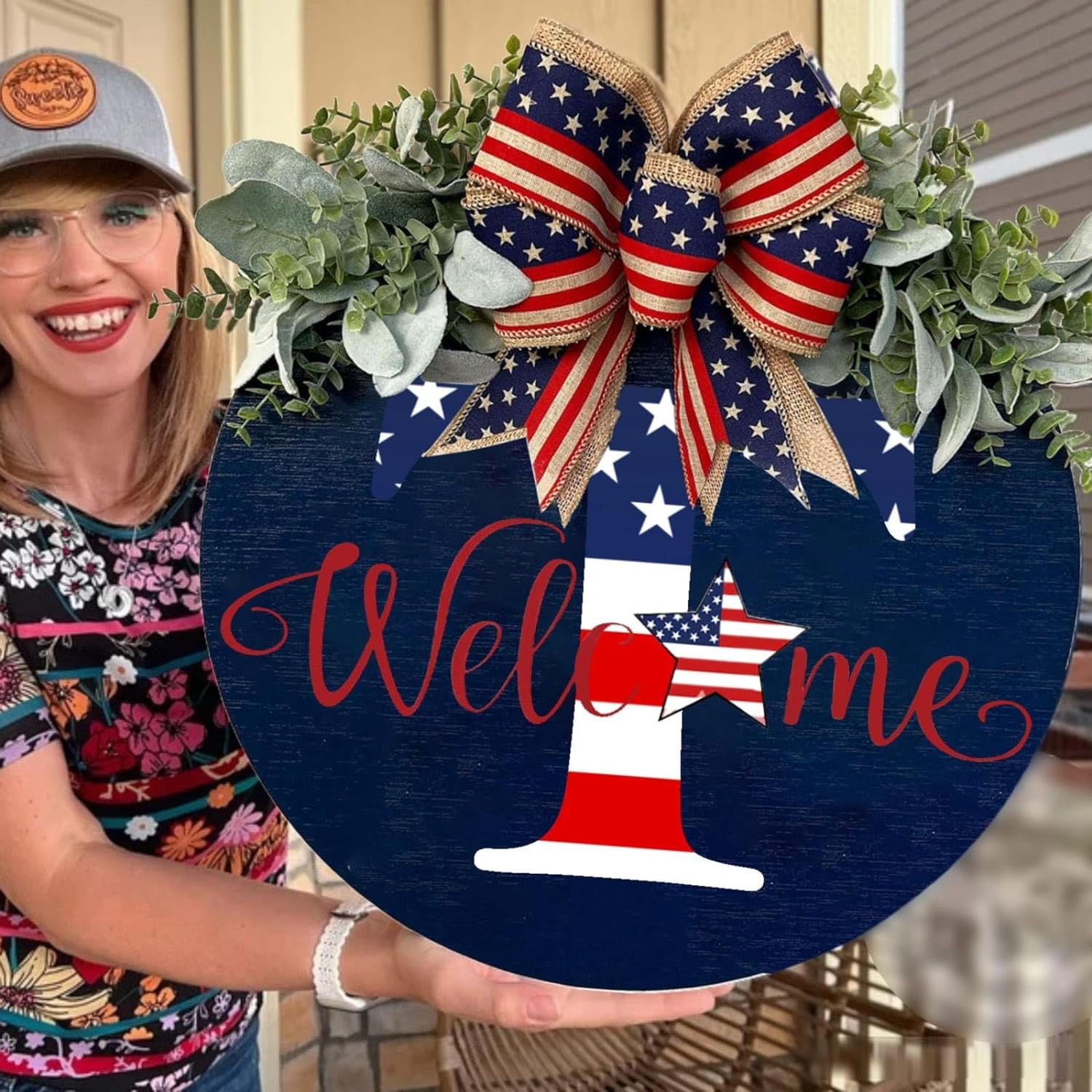 4th of July Door Mat Patriotic Door Sign Front Door Welcome Sign ...