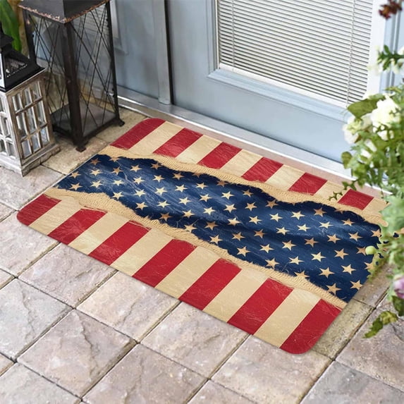 4th of July Door Mat Red White and Blue Star Strips Doormat Retro ...