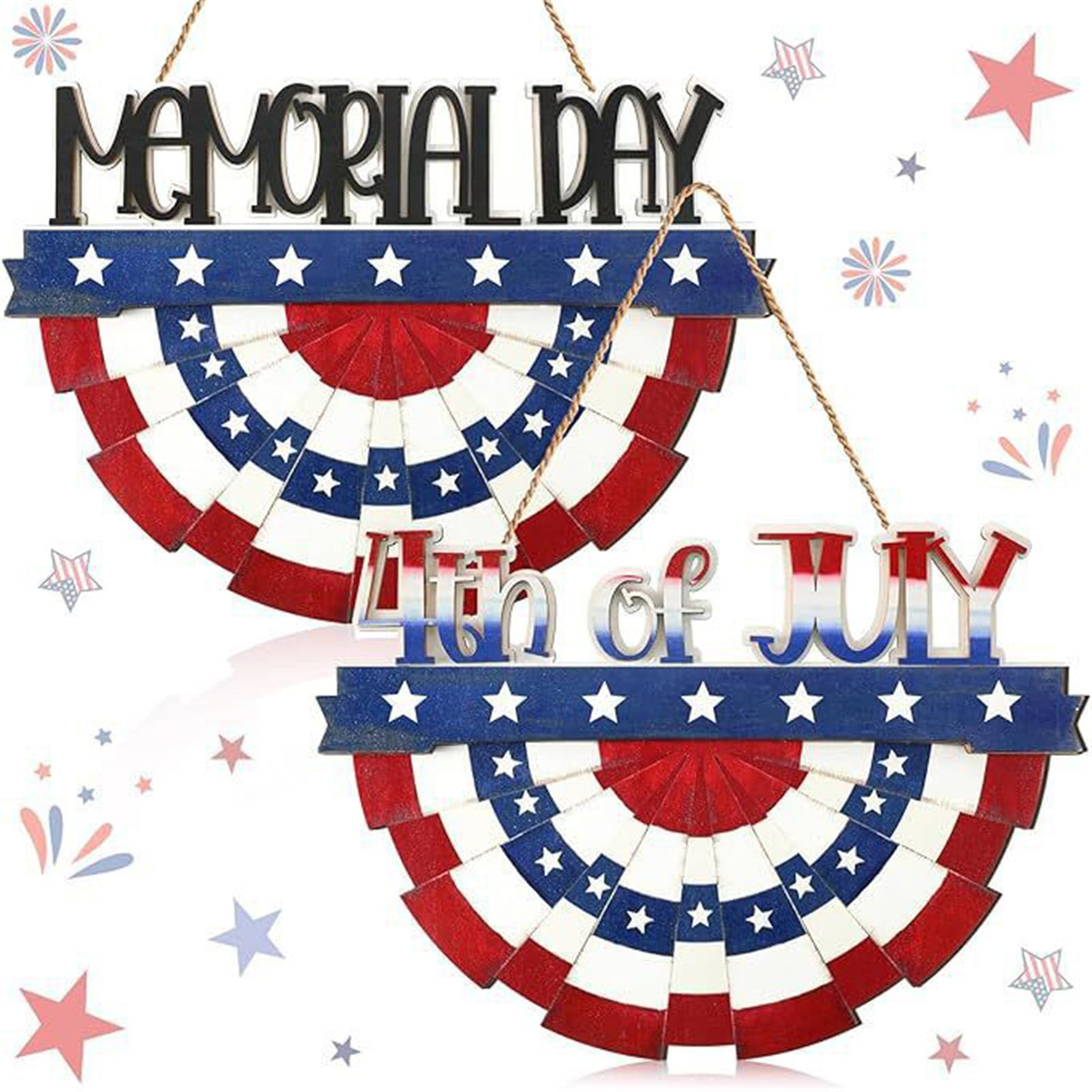 4th Of July Door Sign Decoration Memorial Day Wreath Rustic Patriotic ...