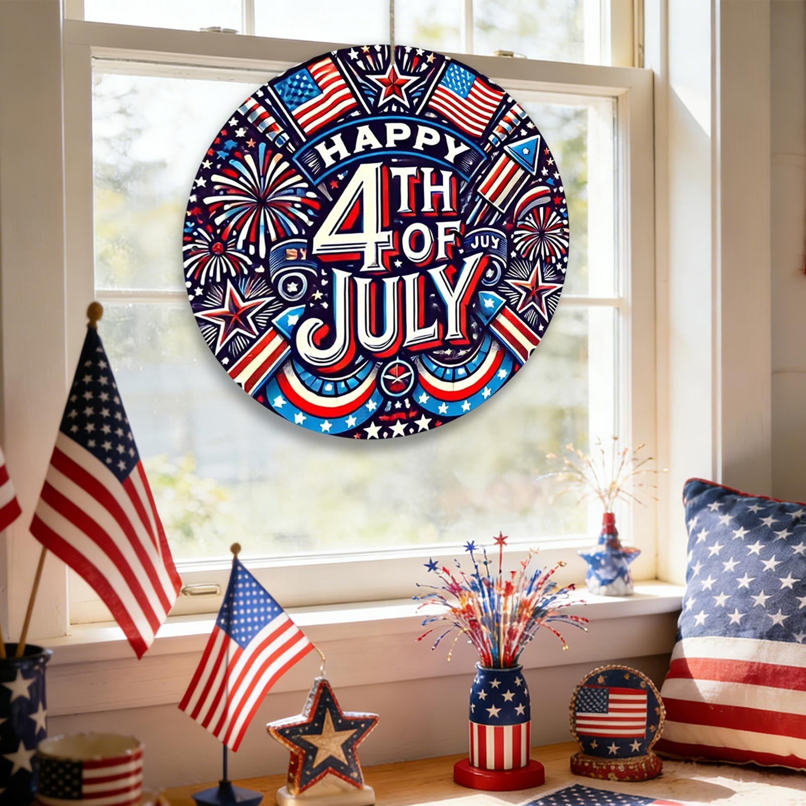 4th of July Wreath Sign for Front Door Patriotic Door Sign ...