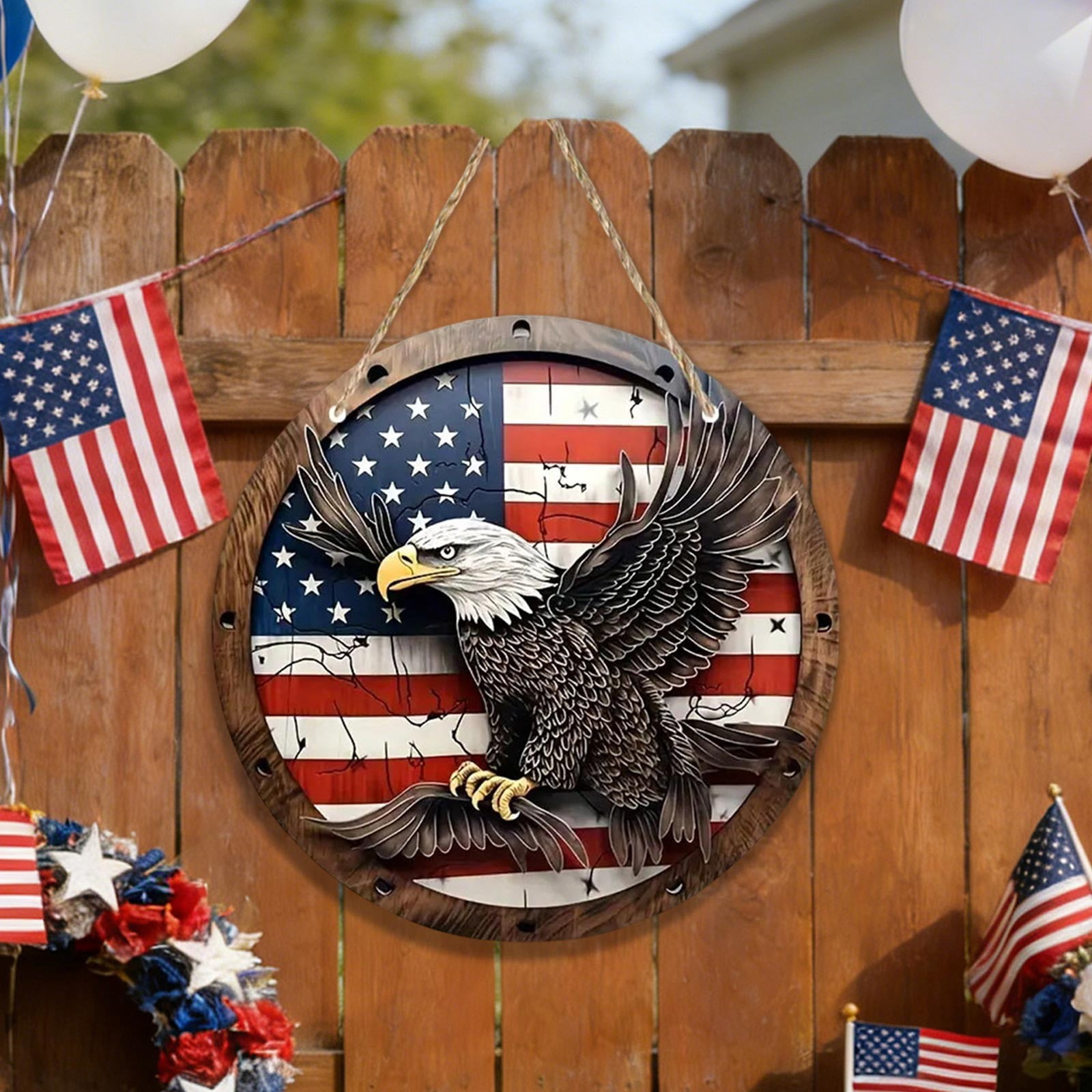 4th of July Wreath Sign for Front Door Patriotic Door Sign ...