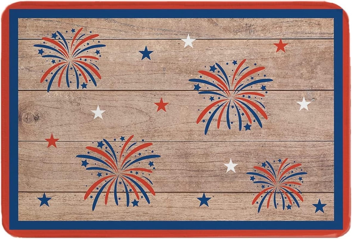 4th of July Doormat, Independence Day Blue Red Fireworks Wood Non Slip ...