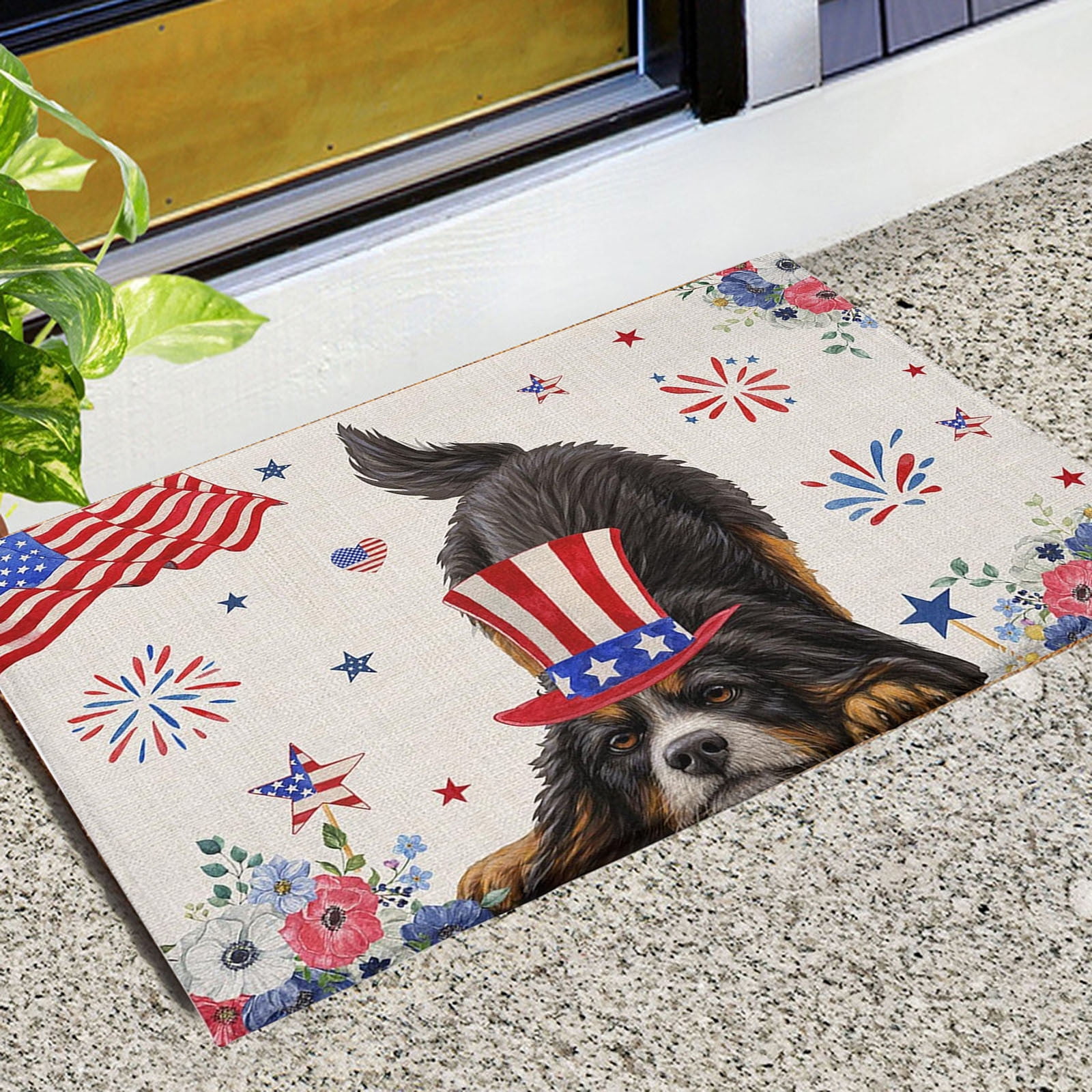 4th of July Doormat Patriotic American Flag Star Truck Front Door Mat ...