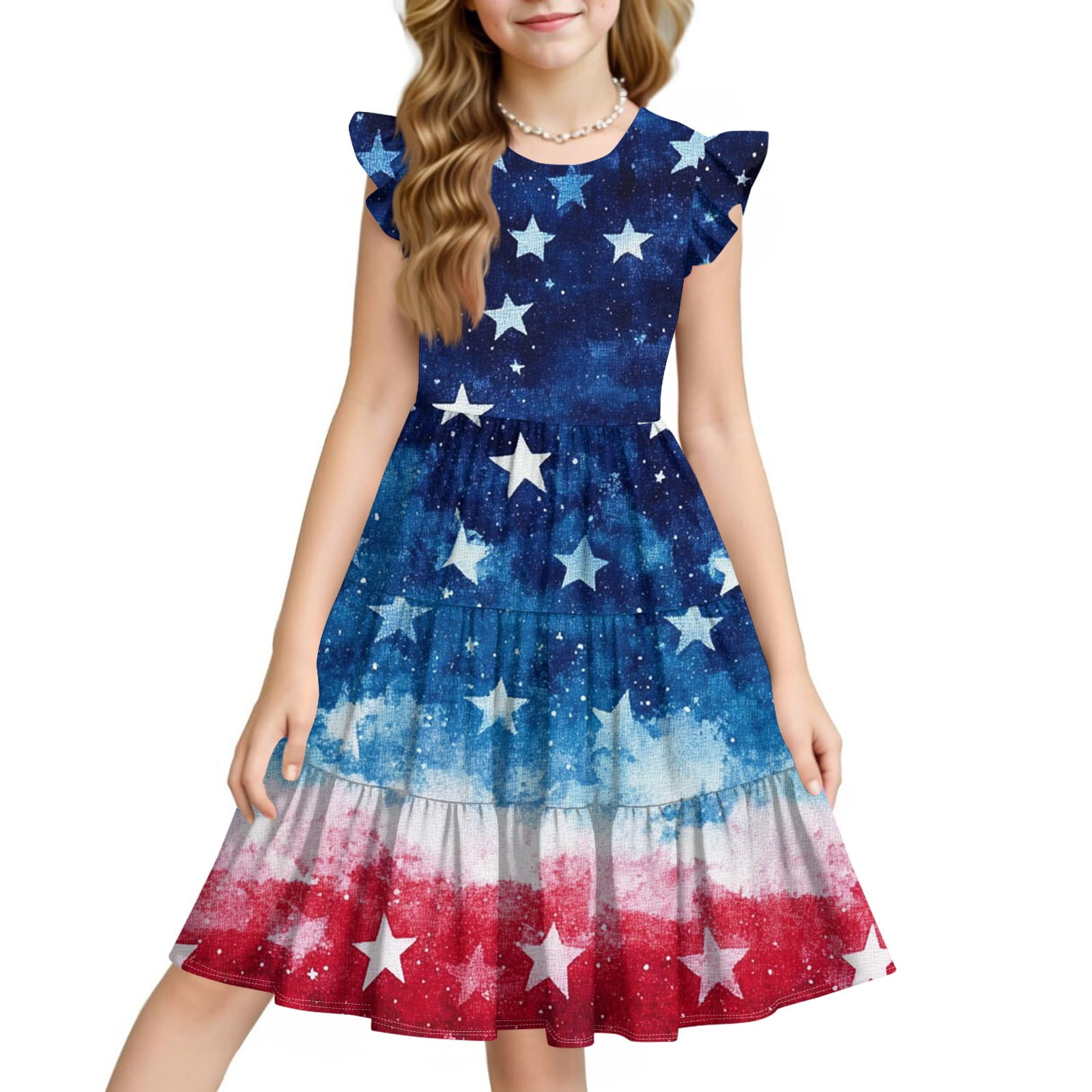 4th of July Dresses for Girls American Flag Dresses Flutter Sleeve ...