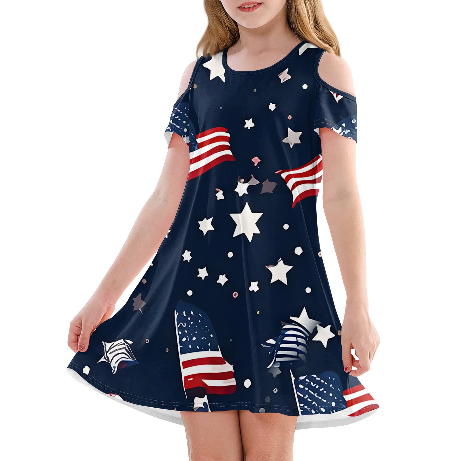 4th of July Dresses for Girls American Flag Dresses Stars Striped Cold ...