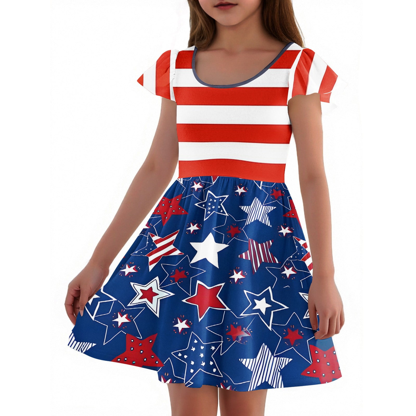 4th of July Dresses for Girls Size 10-12 American Flag Dresses Flutter ...