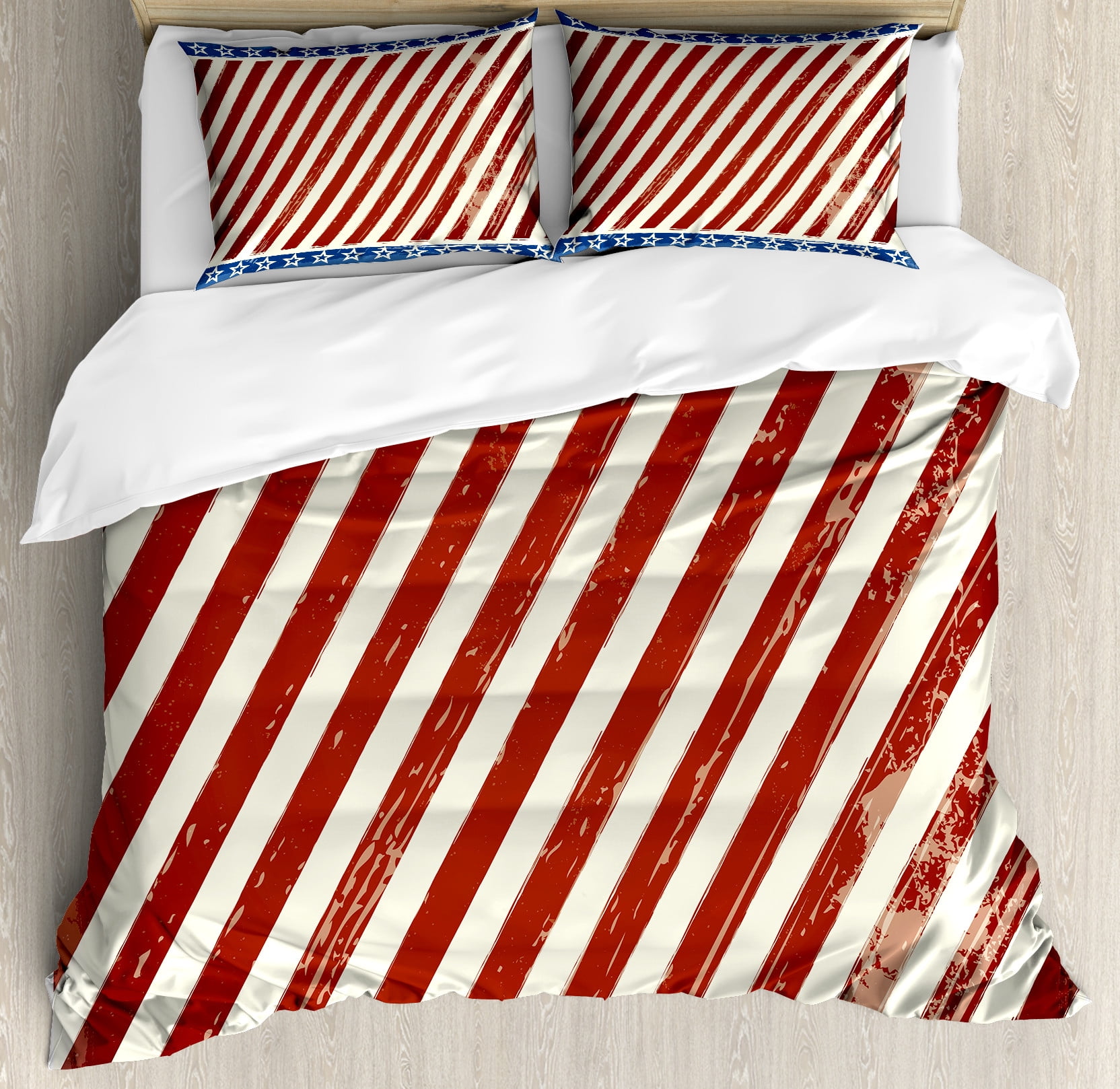 4th of July Duvet Cover Set, Abstract Diagonal Stripes with Stars Old ...