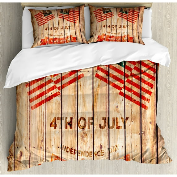 4th of July Duvet Cover Set King Size, Wooden Planks Background with ...