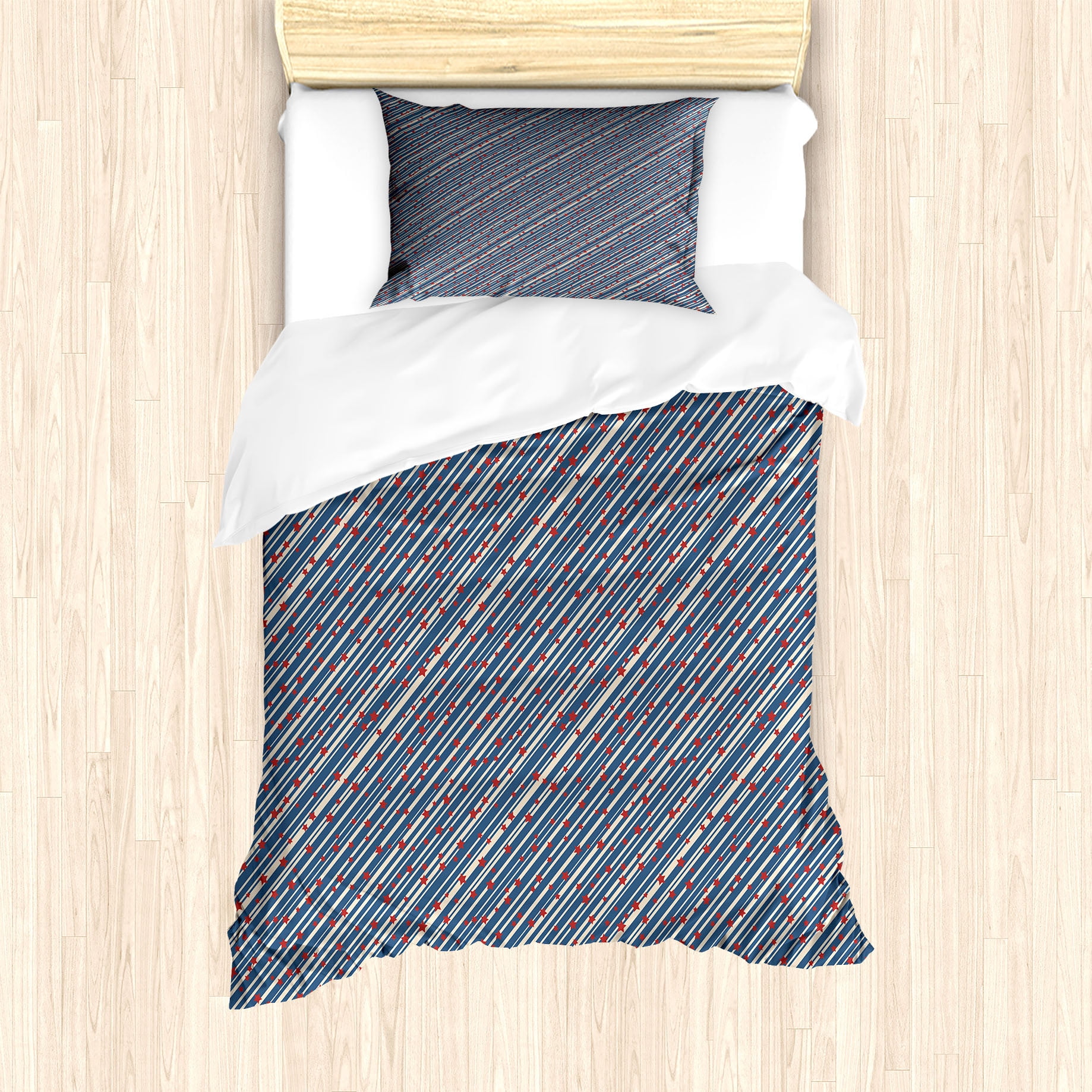4th of July Duvet Cover Set, Vintage Design Diagonal Stripes and ...