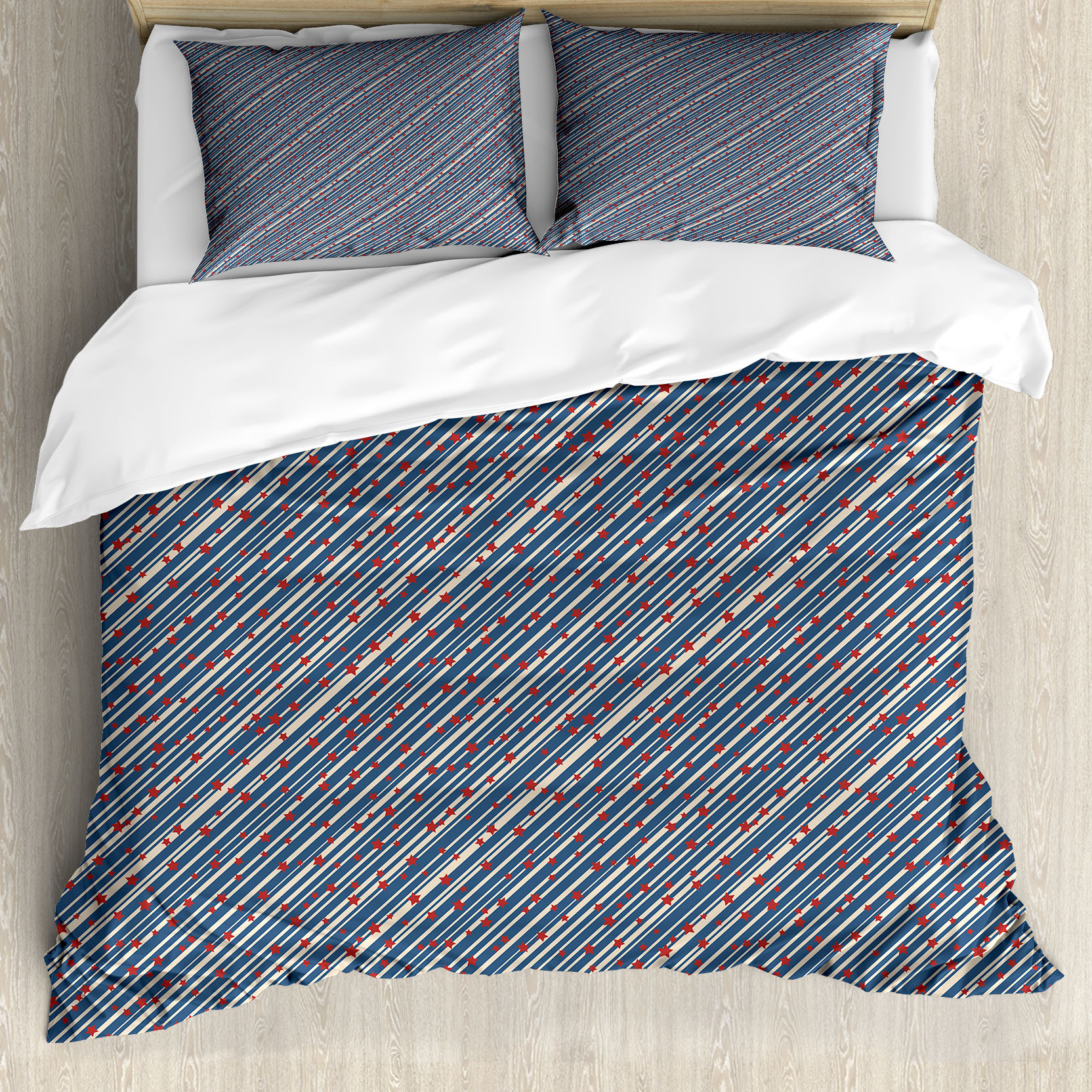 4th of July Duvet Cover Set, Vintage Design Diagonal Stripes and ...