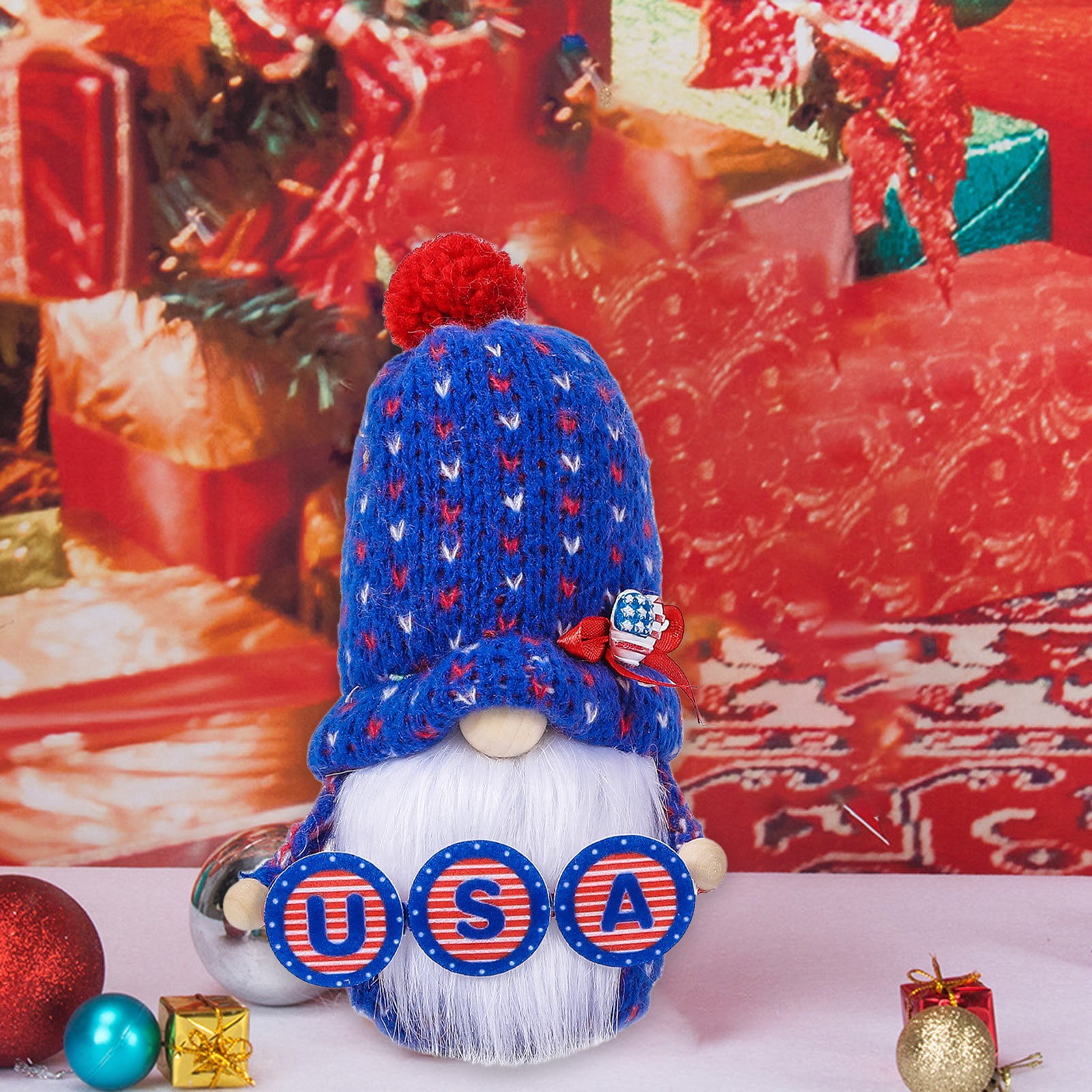 4th of July Dwarf Doll Small Doll Decoration Independence Day Decorations Knit Hat Faceless Doll ...