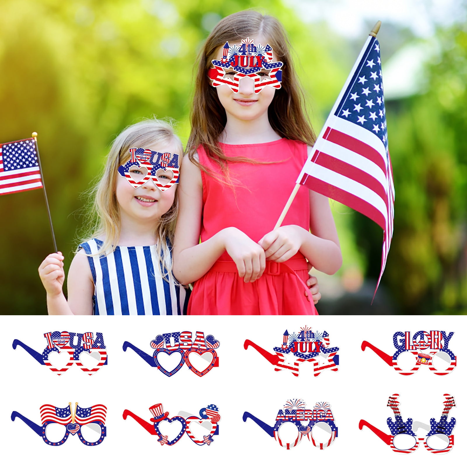 4th of July Eyeglasses Set | 8 Pack Patriotic Flag Paper Glasses - Red ...