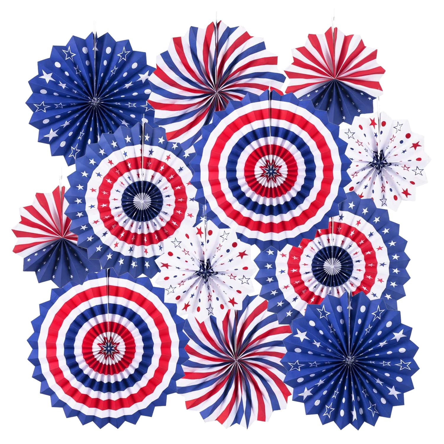 4th of July FEV6 Patriotic Decorations Hanging Paper Fans Red White ...