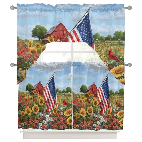 4th of July Farmhouse Kitchen Curtains Swag Valance and Tier Curtains ...