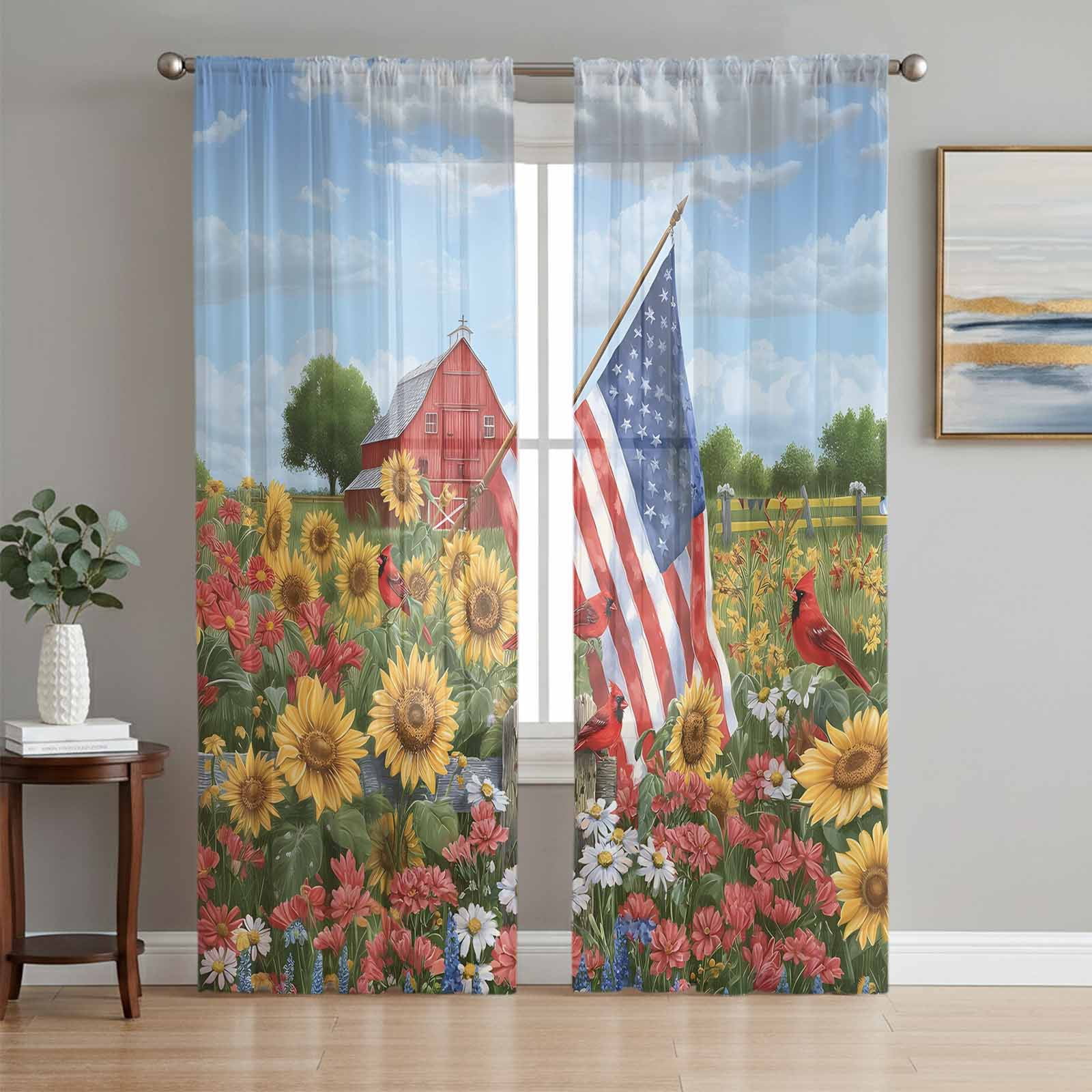 4th of July Farmhouse Sheer Curtains for Living Room Bedroom Red Barn ...