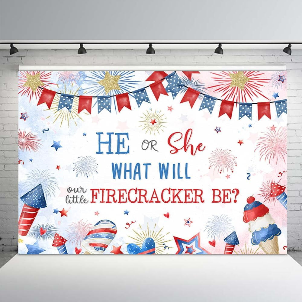 4th of July Firecracker Gender Reveal Backdrop He Or She What Will Our ...