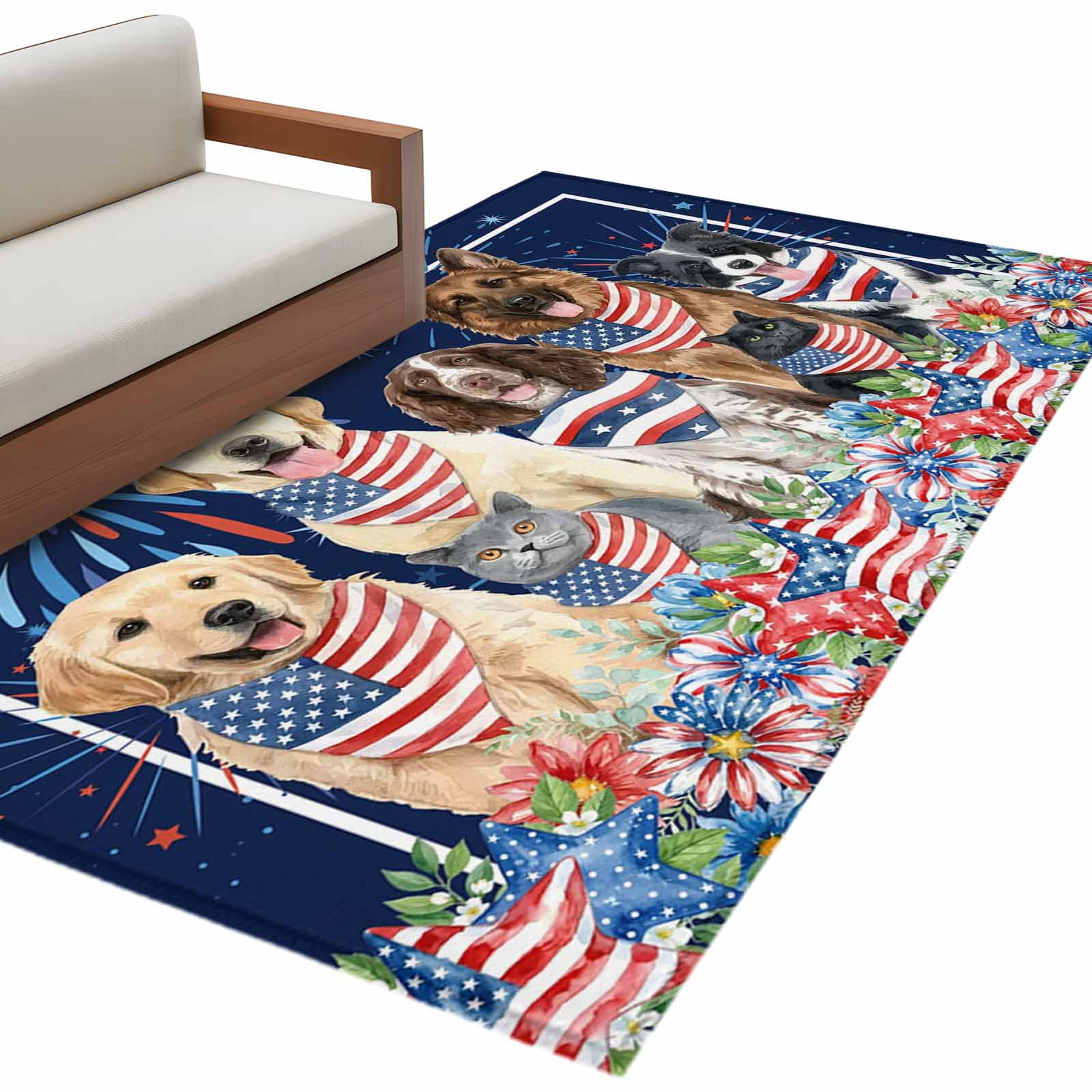 4th of July Fireworks Area Rug 3x5 Washable Rug Non Slip Independence ...