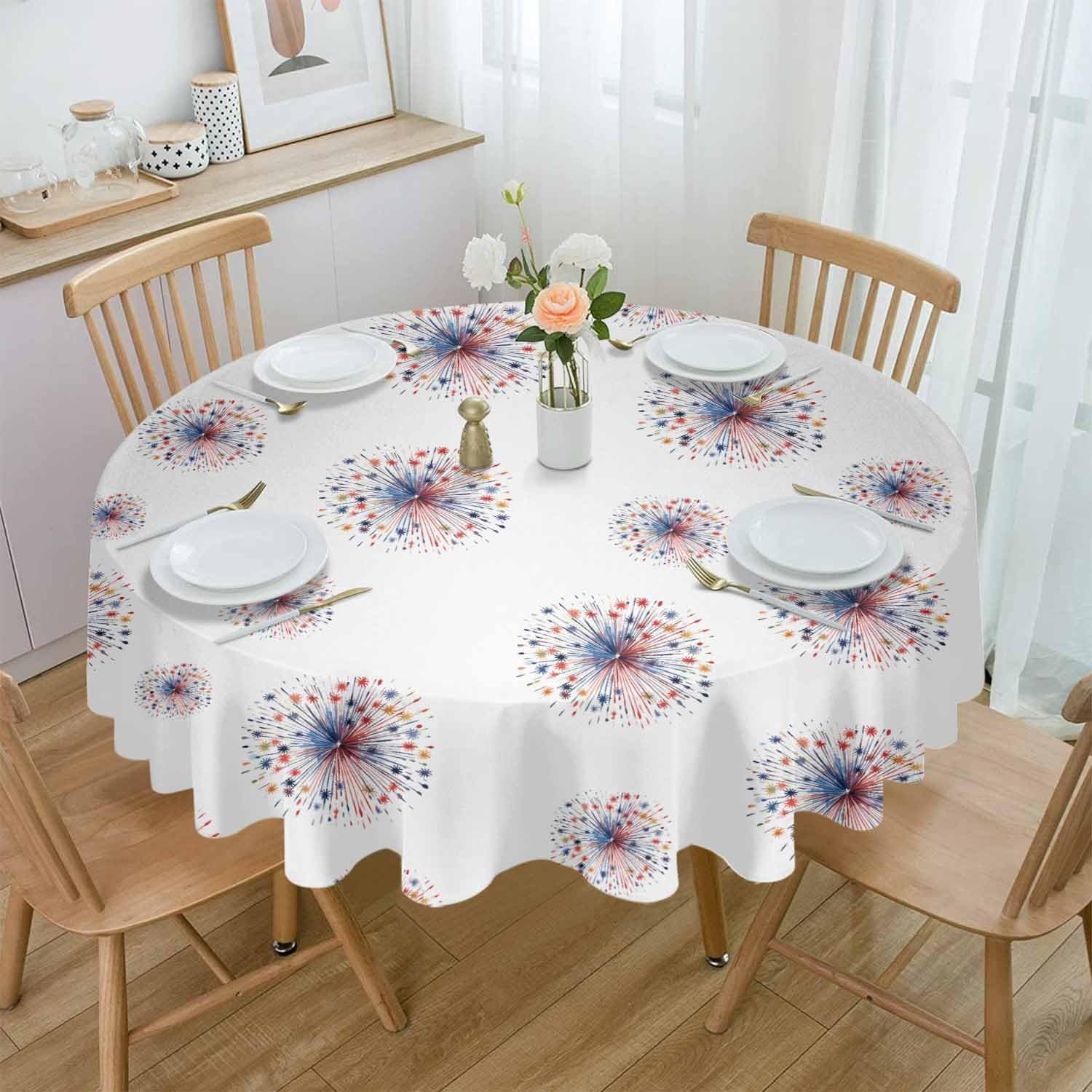 4th of July Fireworks Round Tablecloth 60 Inch - Waterproof Fabric ...
