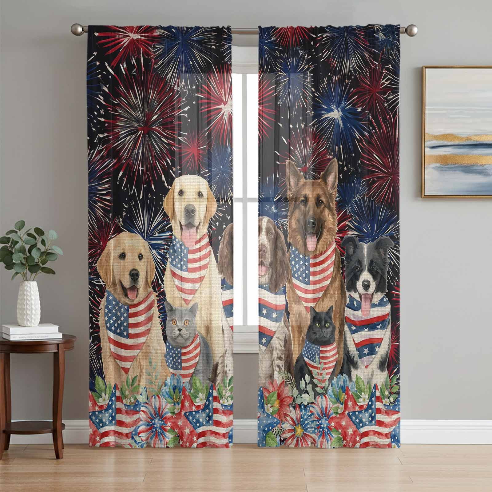 4th of July Fireworks Sheer Curtains for Living Room Bedroom ...
