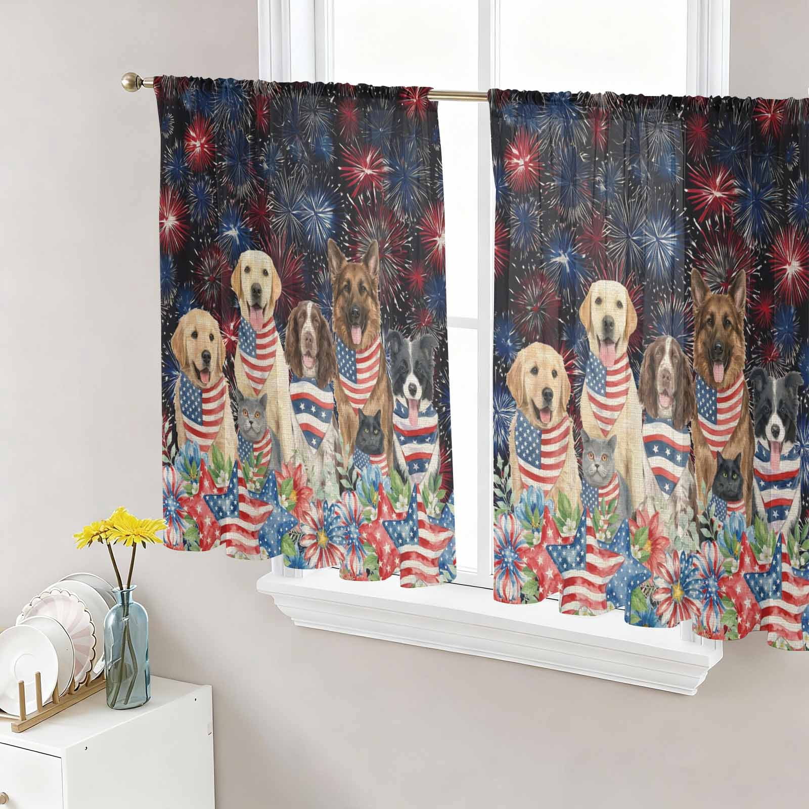4th of July Fireworks Sheer Curtains for Living Room Bedroom ...