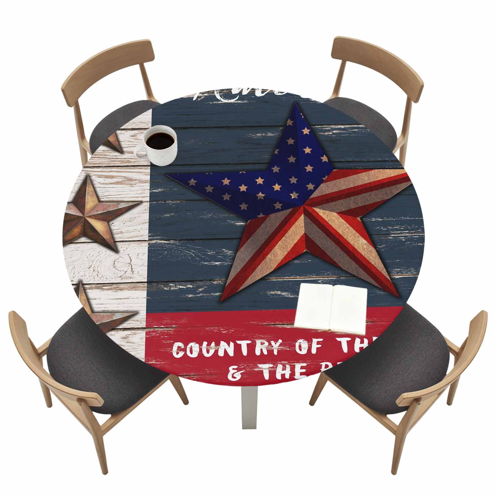 4th of July Fitted Tablecloth with Elastic Edged, Round Table Cloth for ...