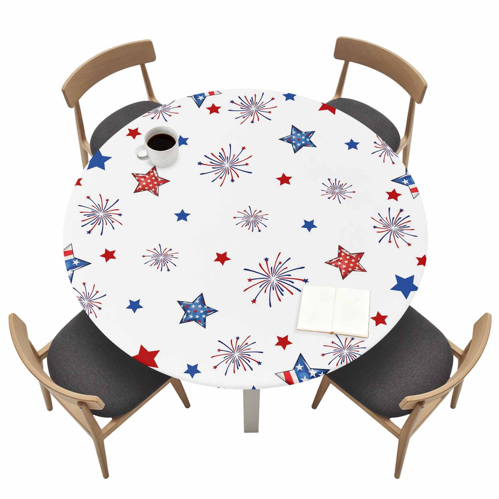 4th of July Fitted Tablecloth with Elastic Edged, Round Table Cloth for ...